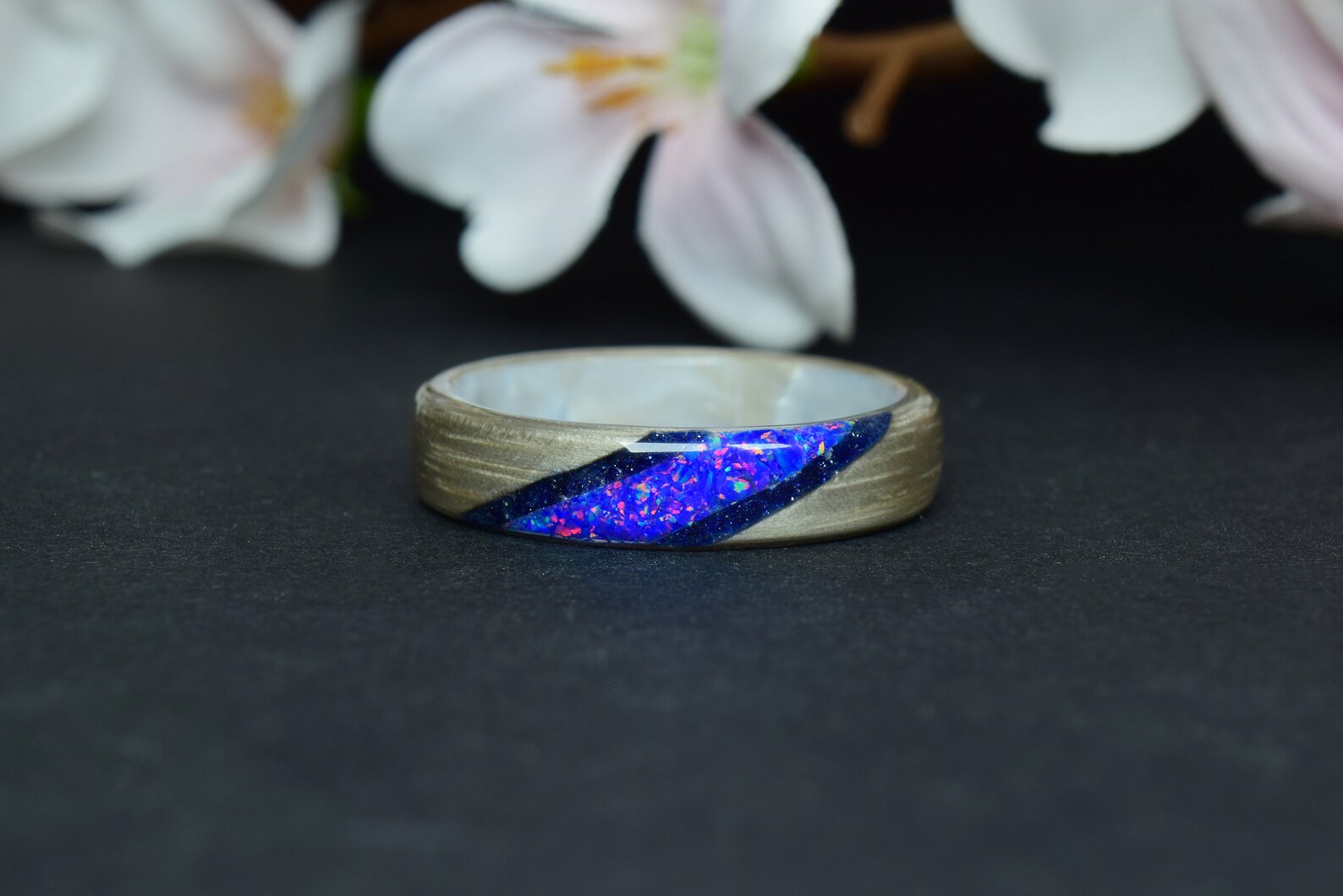 Silver Eucalyptus Bentwood With Crushed Starry Night Opal and Black ...
