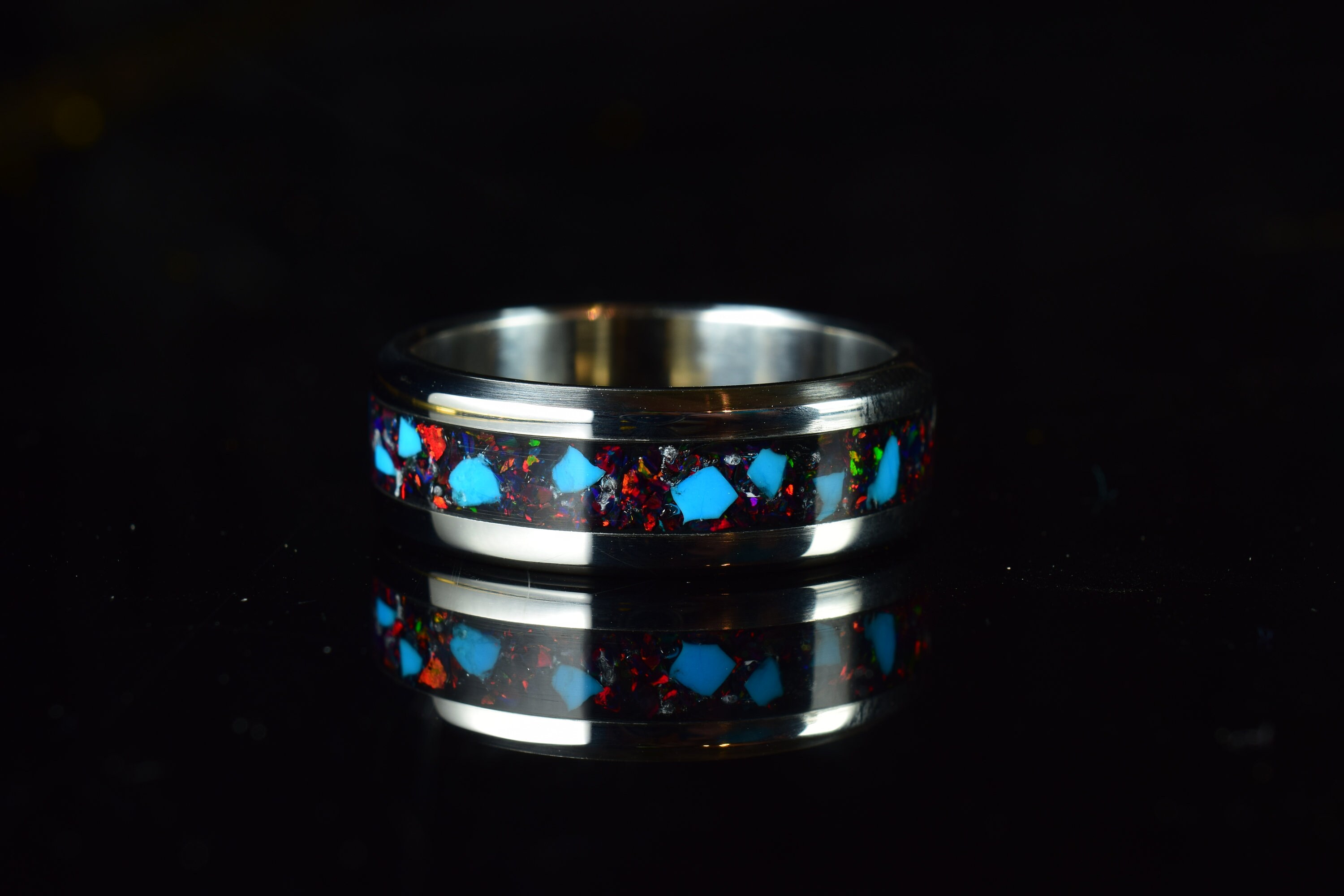 Wedding Ring | Promise Ring | Stainless Steel Ring With Crushed Black ...