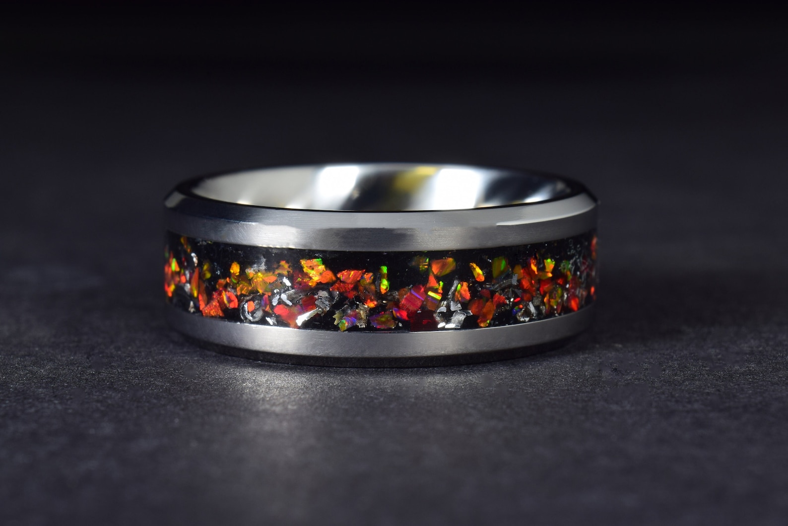 Red Fire Opal Ring Titanium / Stainless Steel / Tungsten Ring With ...