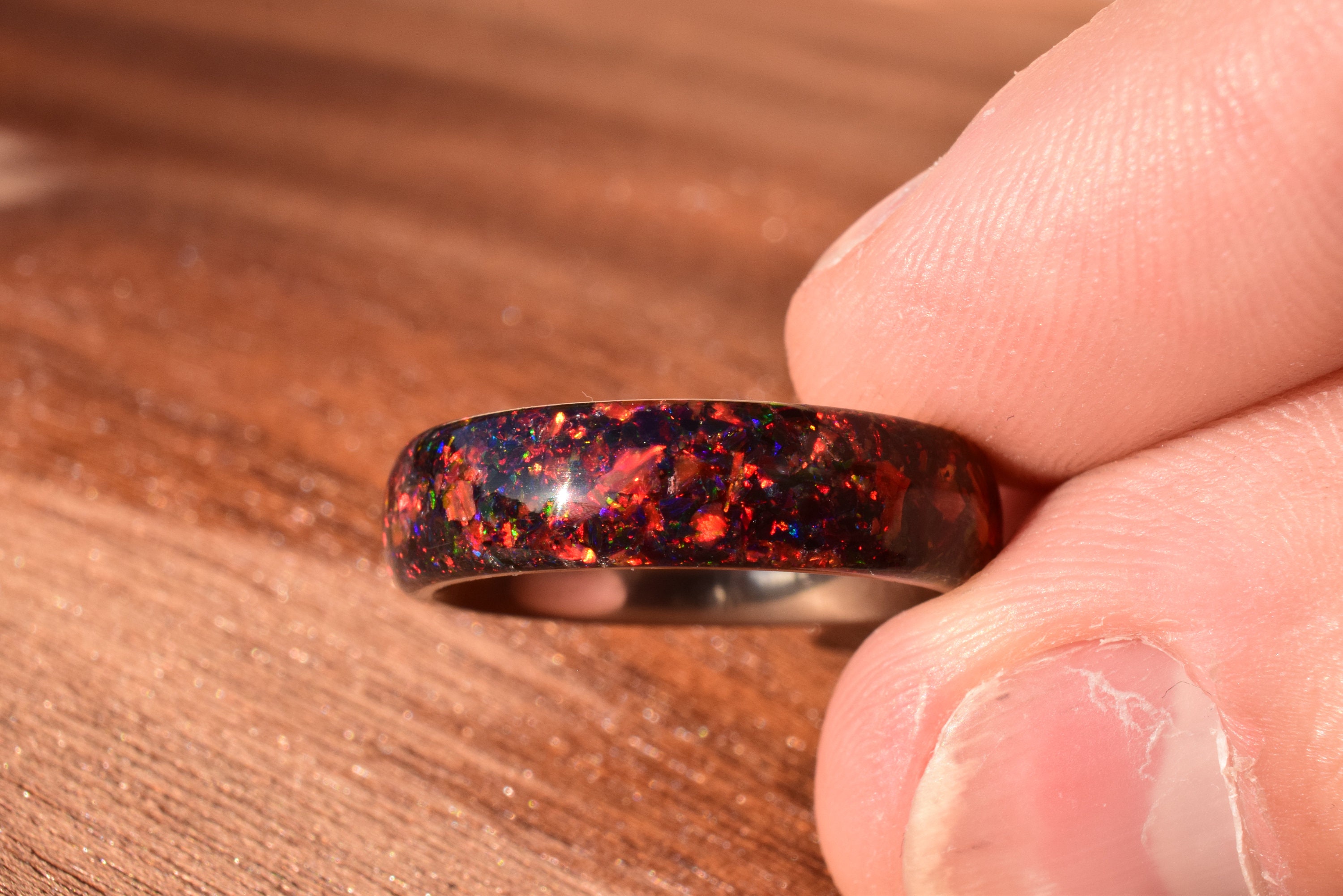 Wedding Ring Promise Ring With Black Opal Ruby Red Opal and - Etsy