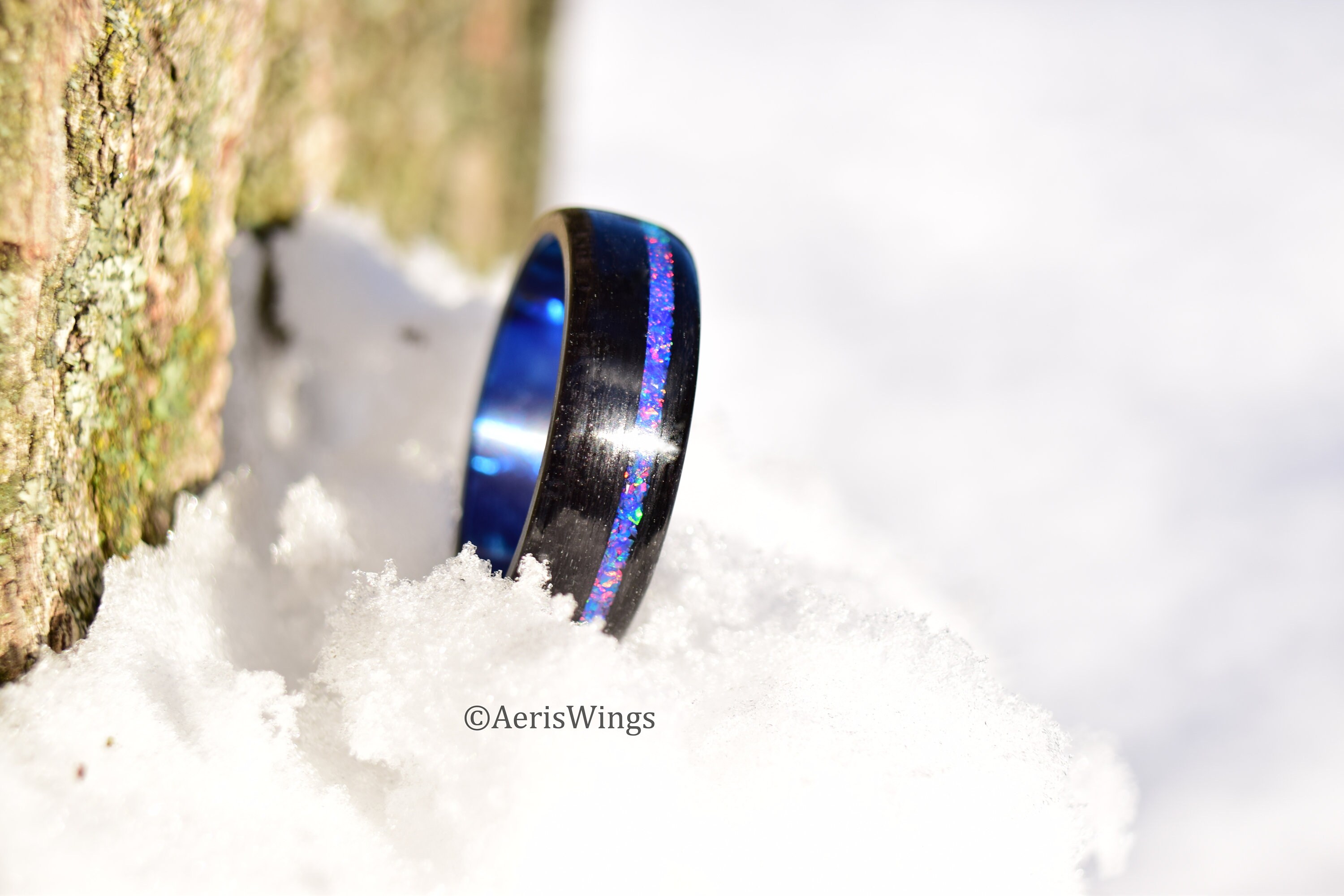 Black Poplar Wood Ring Crushed Dark Blue Opal Blue Epoxy - Etsy