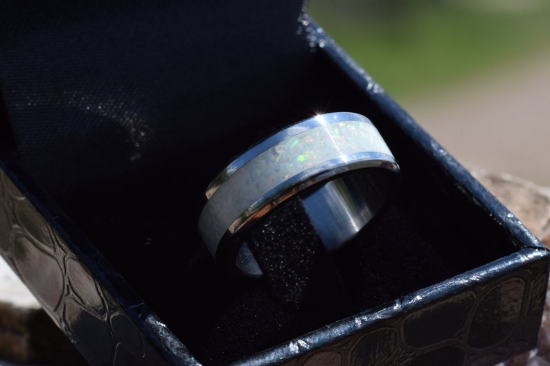 Wedding Ring, Stainless Steel Ring With Crushed White Opal - Etsy