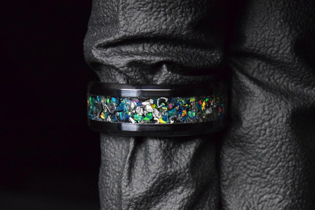 Meteorite, Black Obsidian and Green - Rainbow Opal in Black Ceramic ...