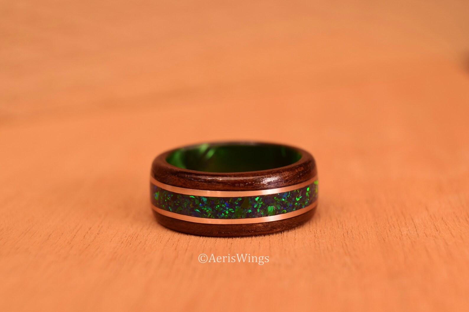 8mm Fumed Cherry Bentwood With Crushed Dark Green Opal and Rose Gold on ...