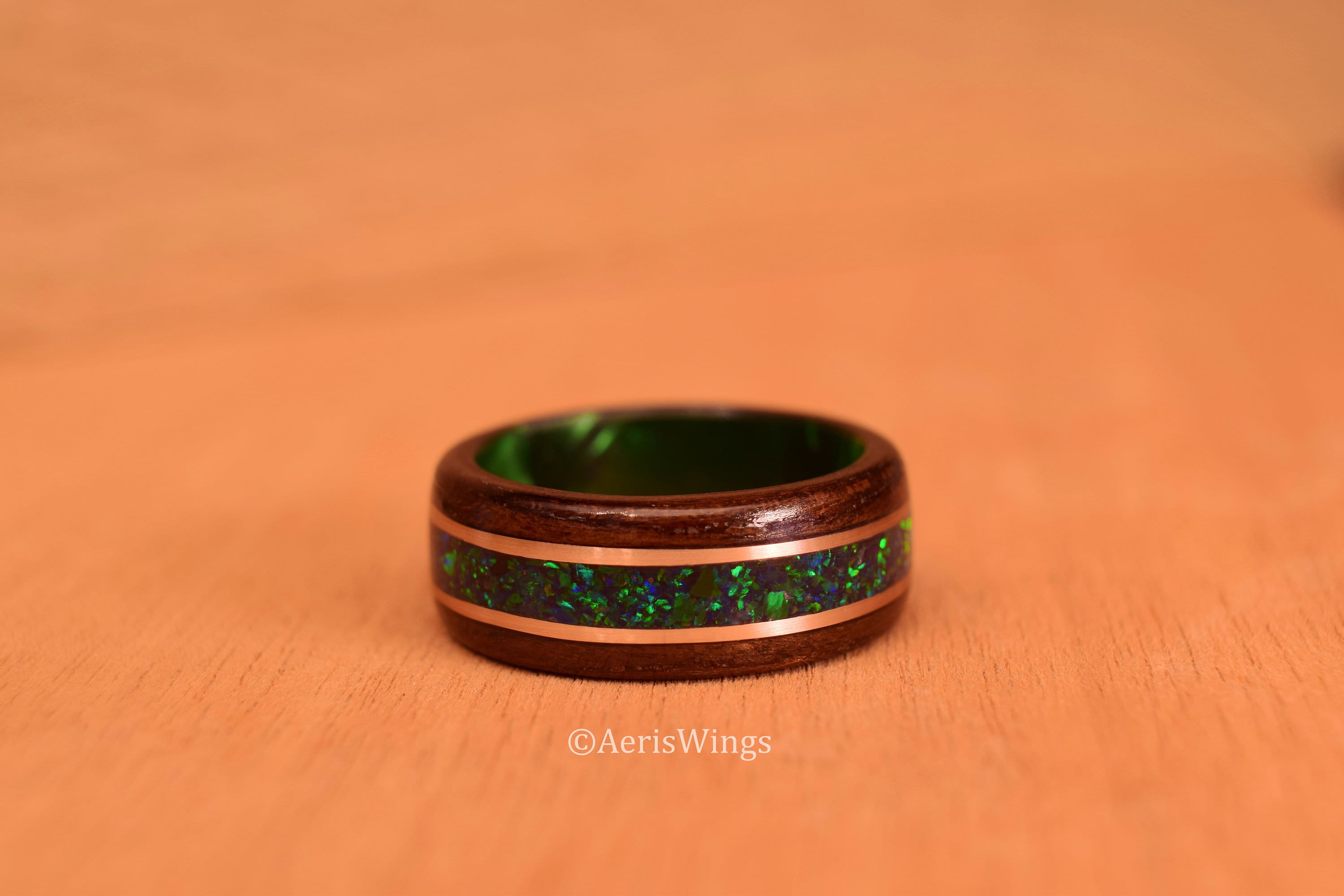 8mm Fumed Cherry Bentwood with Crushed Dark Green Opal and | Etsy