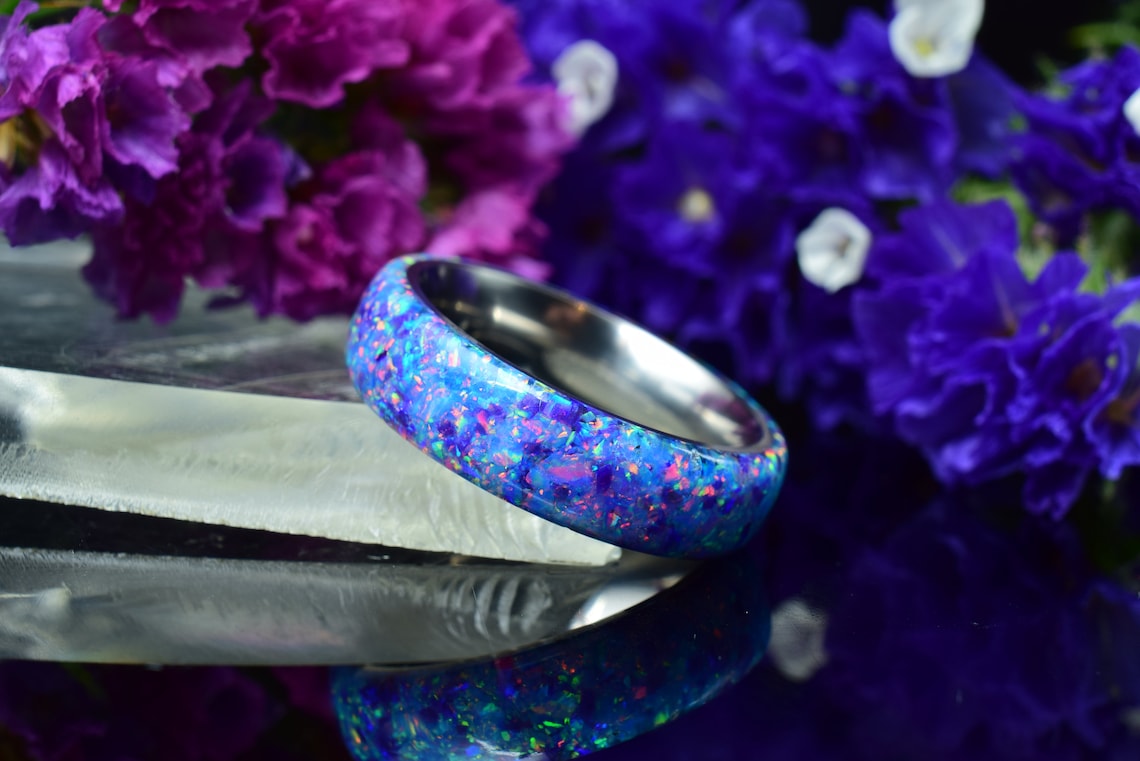 Wedding Ring Promise Ring Sky Blue and Royal Lavender Opal | Etsy