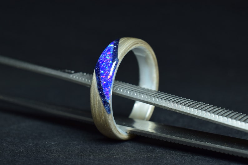 Silver Eucalyptus Bentwood With Crushed Starry Night Opal and Black ...