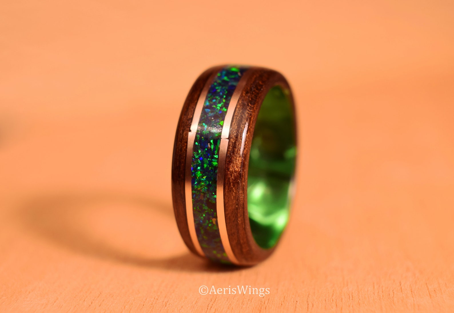 8mm Fumed Cherry Bentwood With Crushed Dark Green Opal and Rose Gold on ...