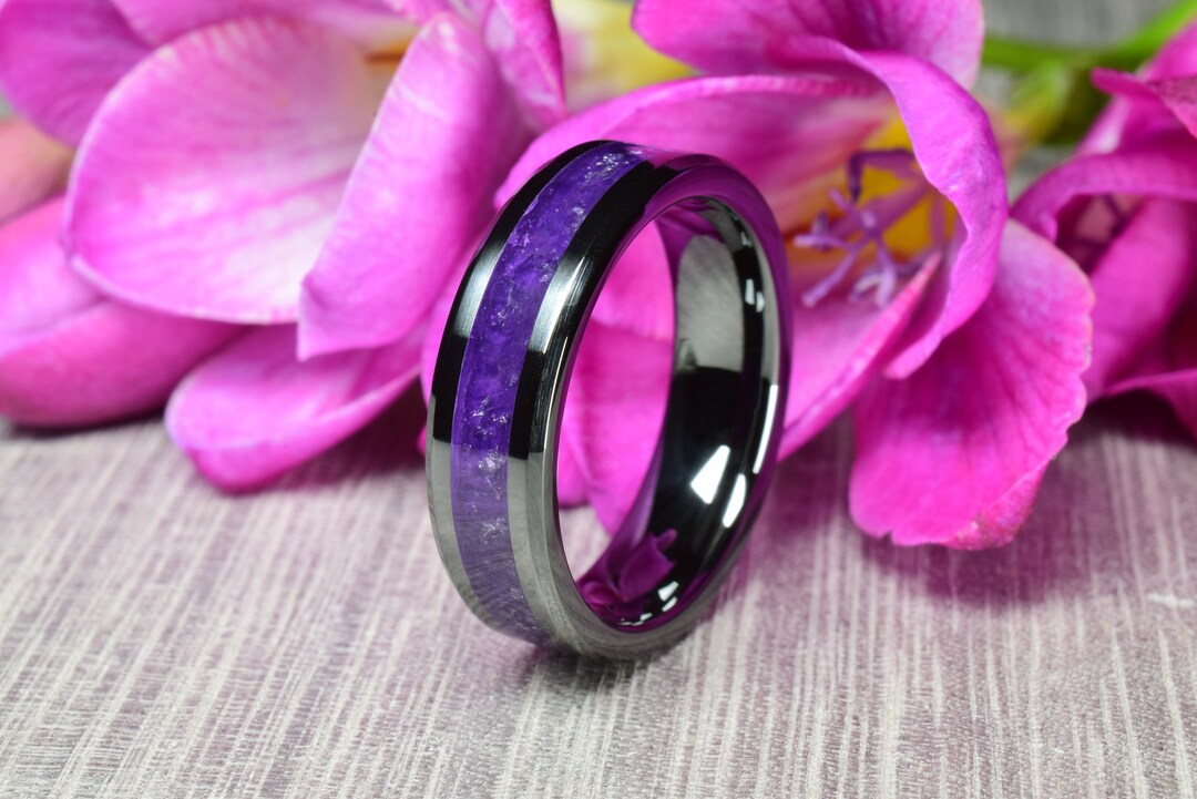 Engagement Ring, Promise Ring - Black Ceramic Band With Crushed High ...