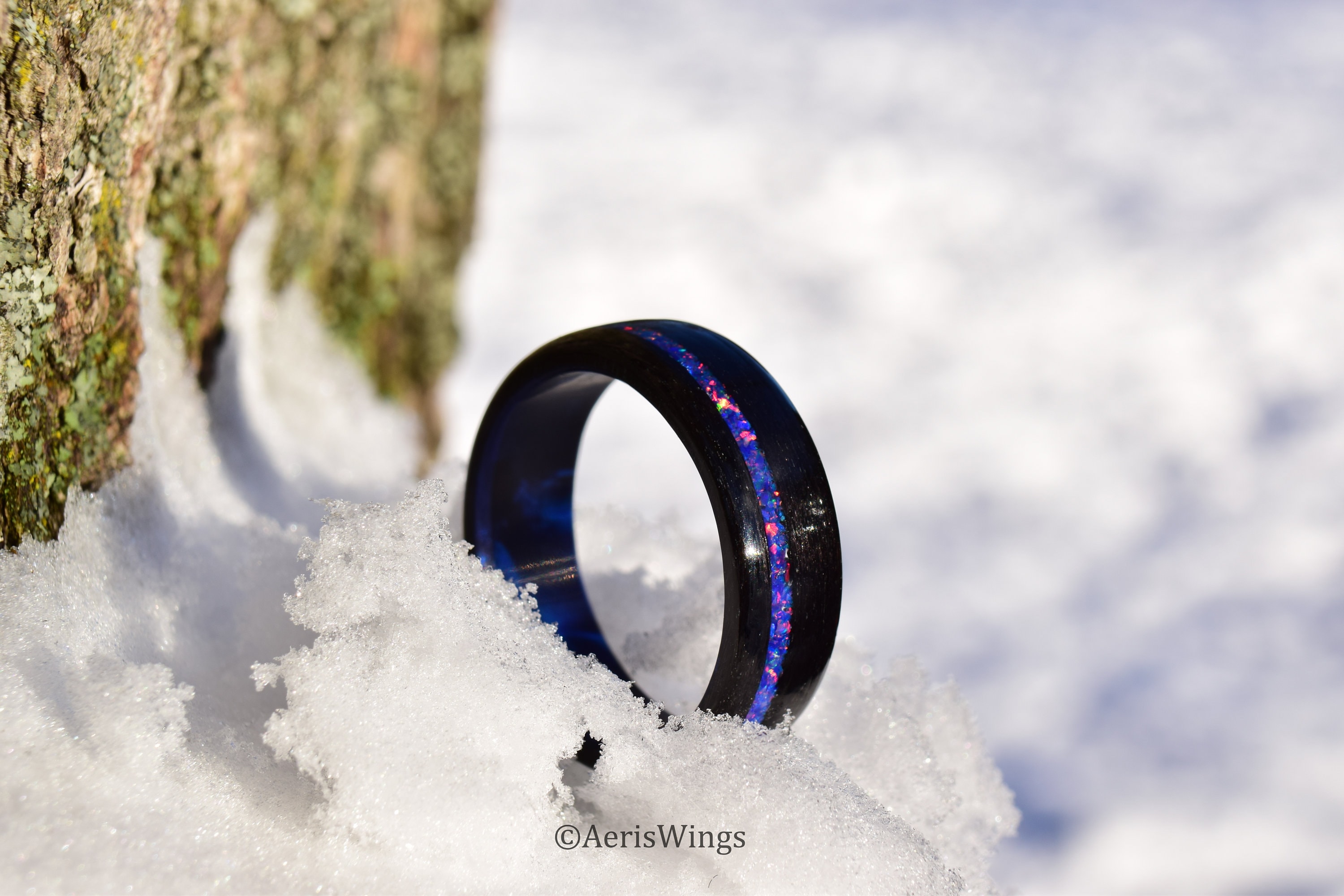 Black Poplar Wood Ring Crushed Dark Blue Opal Blue Epoxy - Etsy