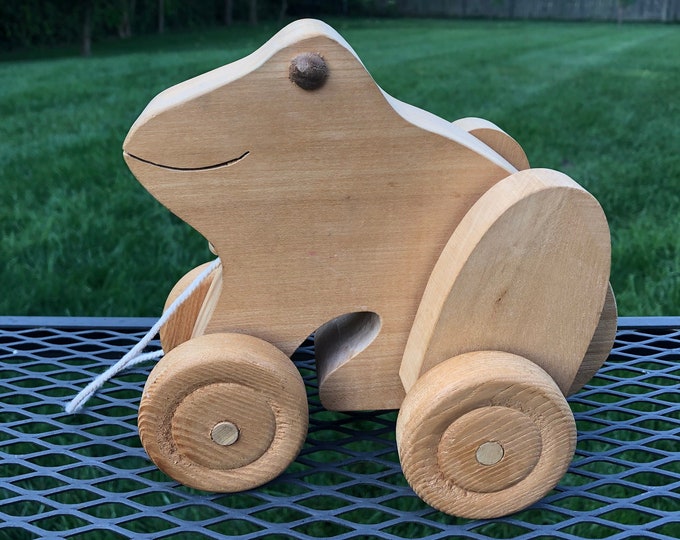 Frog Pull Toy, Large Wood Frog Pull Toy, Handmade Wood Frog, Vintage ...