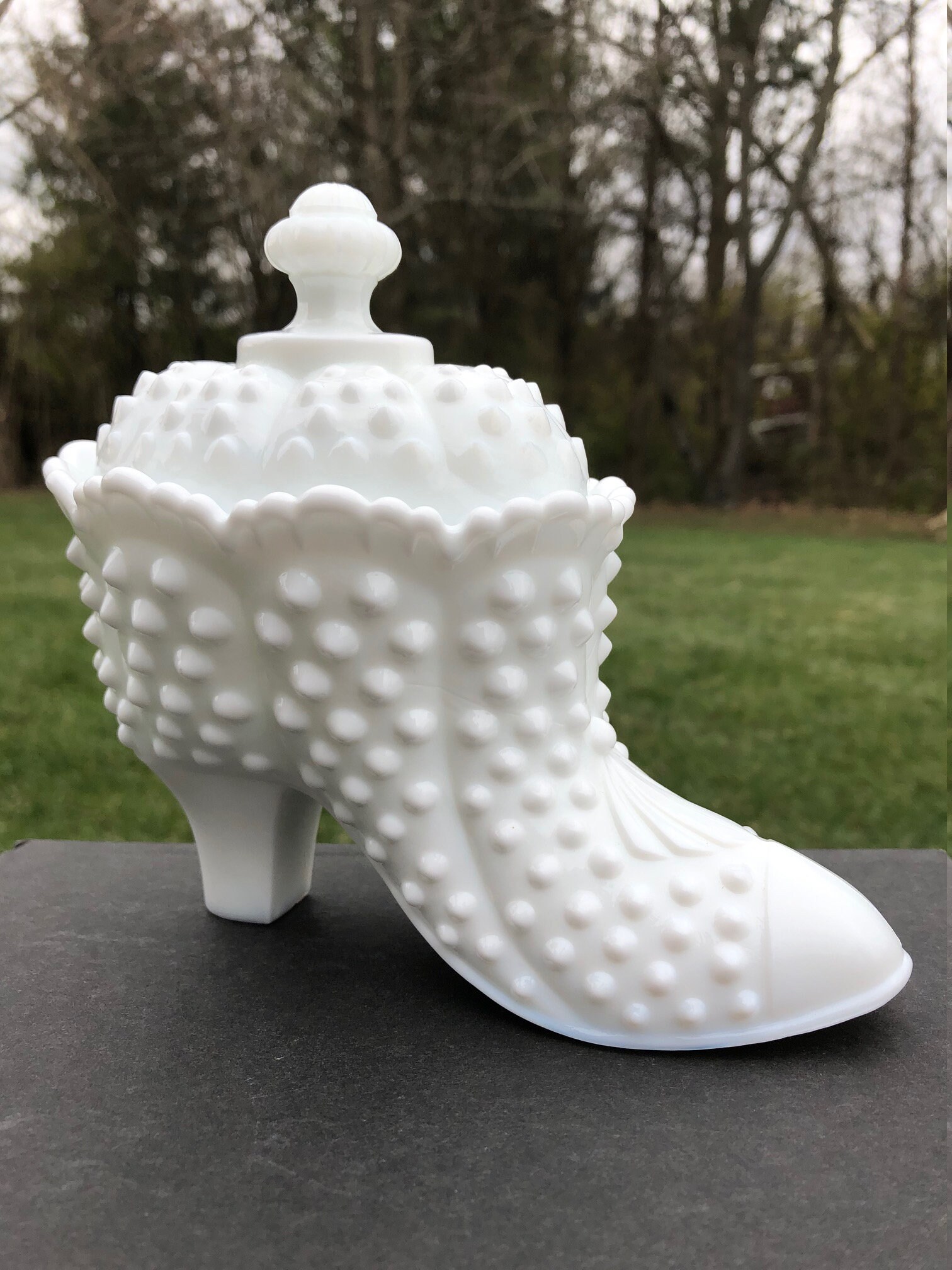 Fenton Milk Glass Boot, Fenton Lidded Boot, Vintage Fenton Hobnail Boot ...