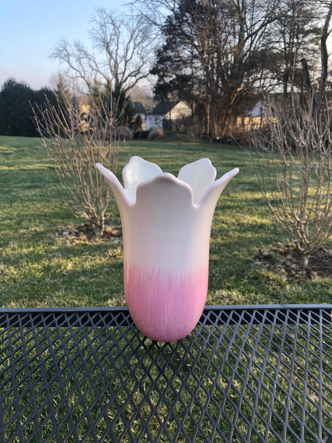 Tulip Vase, Vintage Tulip Vase, Pink and White Tulip Vase, Vintage ...