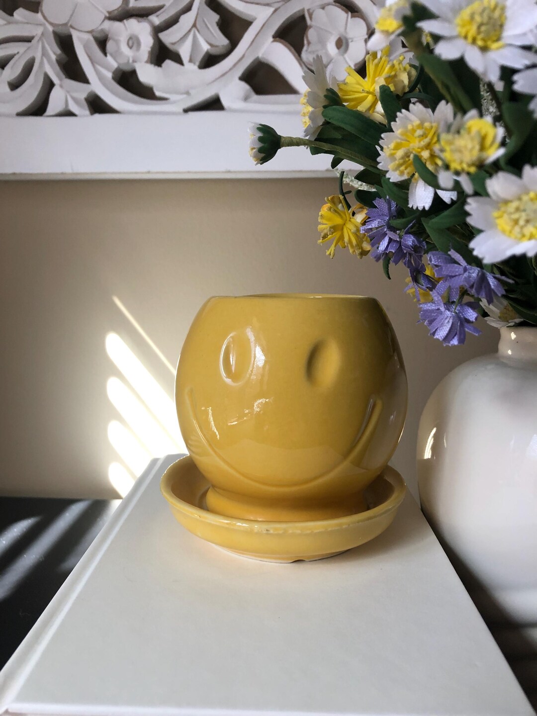 Mccoy Smiley Face Planter, Vintage Smiley Face Vase, Mccoy Yellow ...