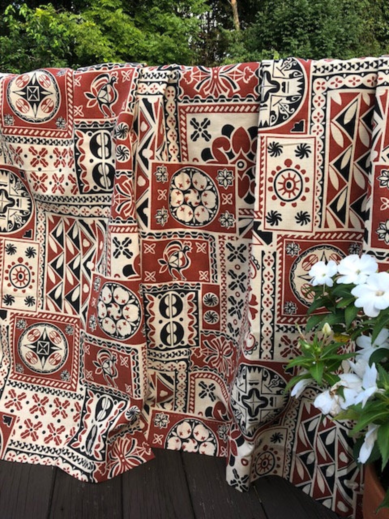 Vintage Sears Drapes Geometric Curtains Rooster Fabric | Etsy