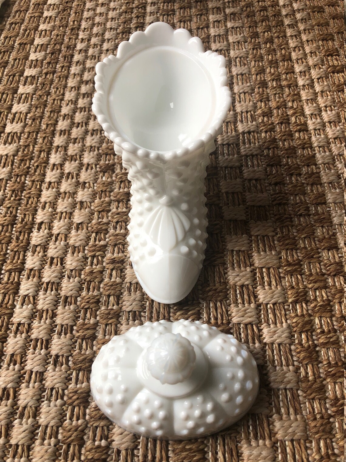 Fenton Milk Glass Boot, Fenton Lidded Boot, Vintage Fenton Hobnail Boot ...
