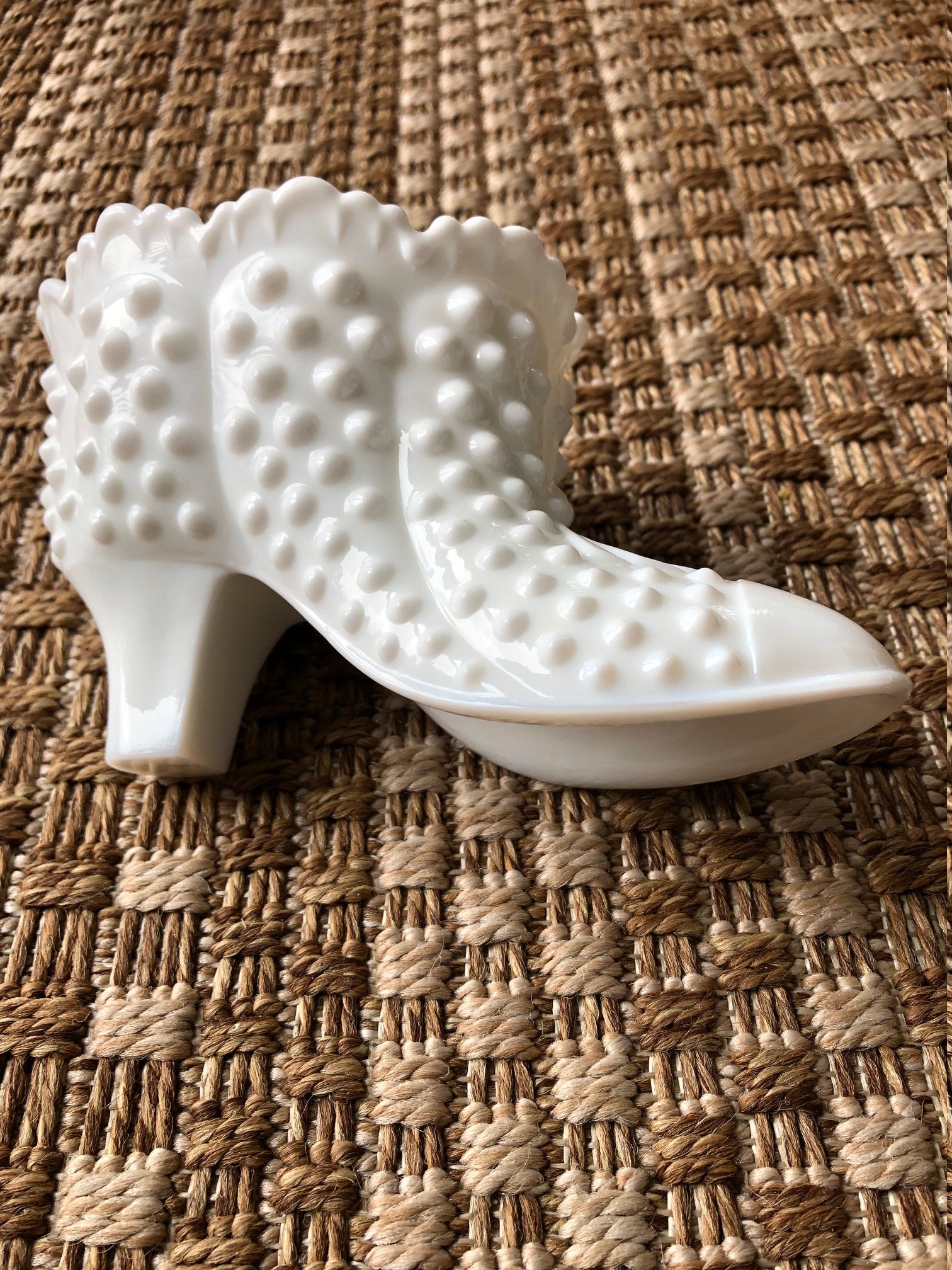 Fenton Milk Glass Boot, Fenton Lidded Boot, Vintage Fenton Hobnail Boot ...