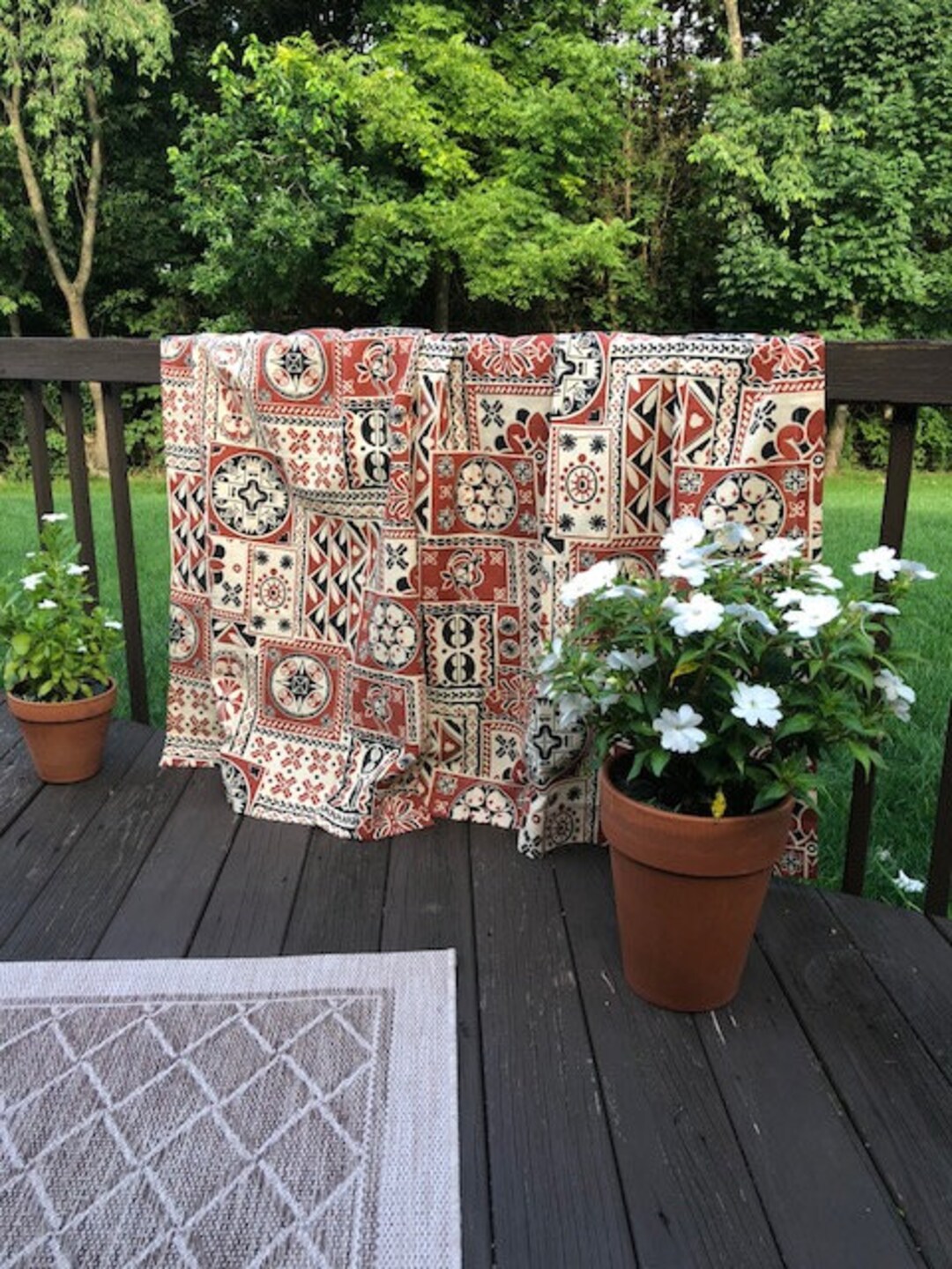 Vintage Sears Drapes, Geometric Curtains, Rooster Fabric, Vintage ...