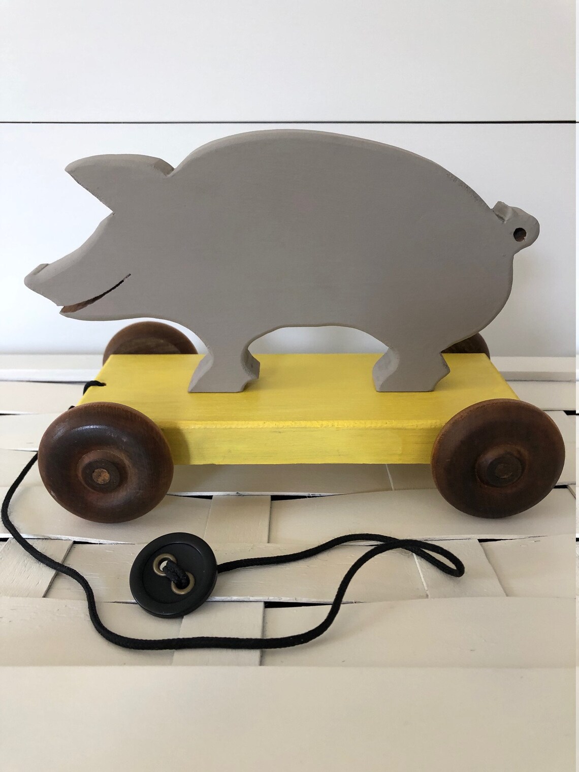 Pig Pull Toy Handmade Wood Pig Pull Toy Vintage Folk Art | Etsy