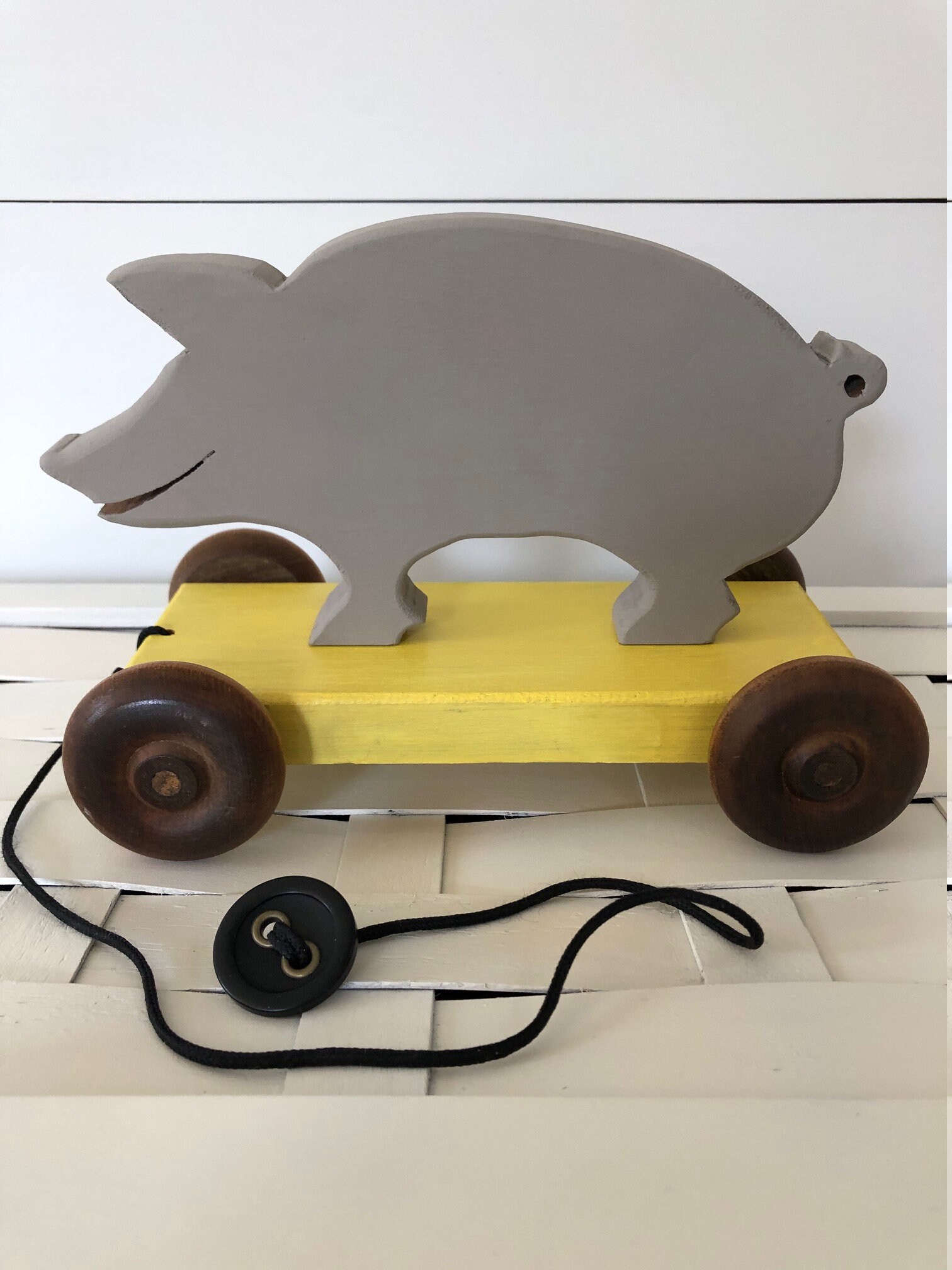 Pig Pull Toy Handmade Wood Pig Pull Toy Vintage Folk Art | Etsy