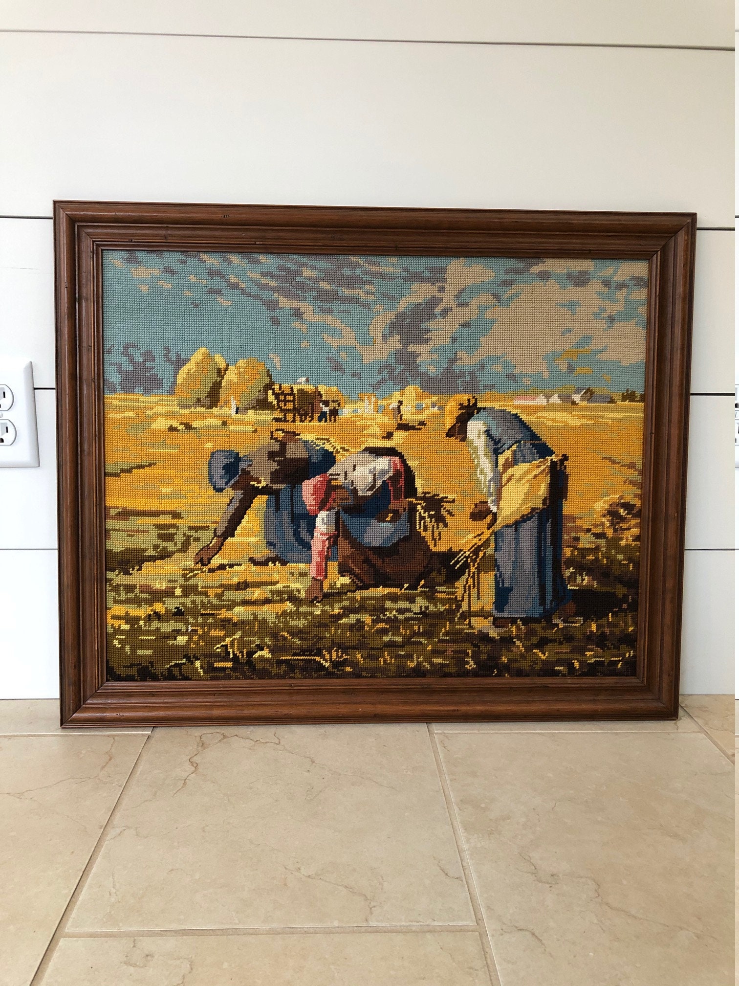 Large Vintage Needlepoint Picture Original Needlepoint Art - Etsy