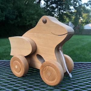 Frog Pull Toy, Large Wood Frog Pull Toy, Handmade Wood Frog, Vintage ...