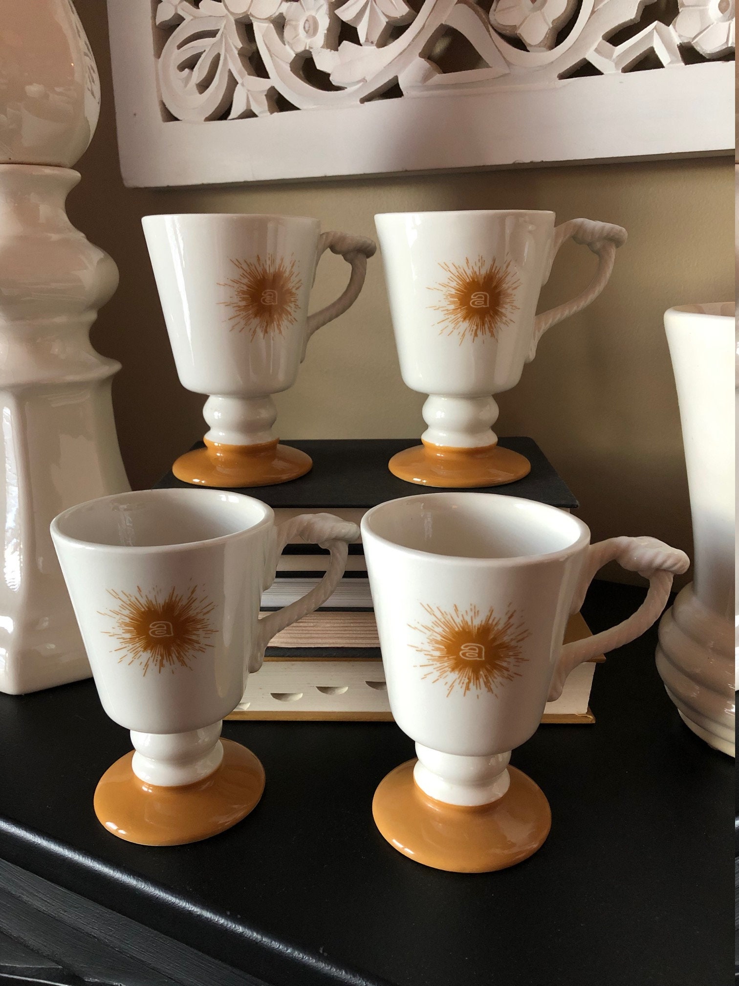 Vintage Hotel Coffee Mugs, Sunburst Mugs, Hall Footed Coffee Cups, New ...
