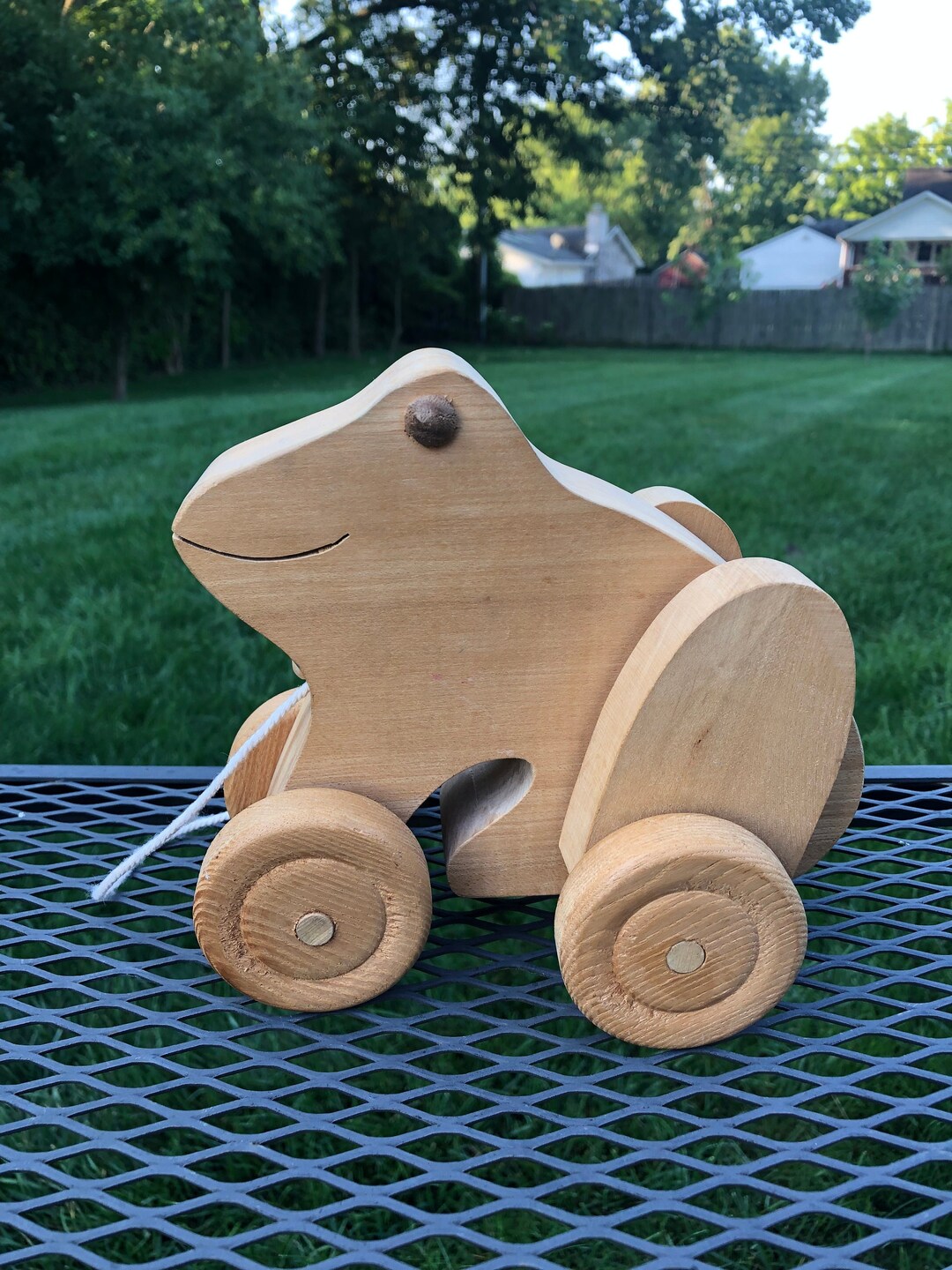 Frog Pull Toy, Large Wood Frog Pull Toy, Handmade Wood Frog, Vintage ...