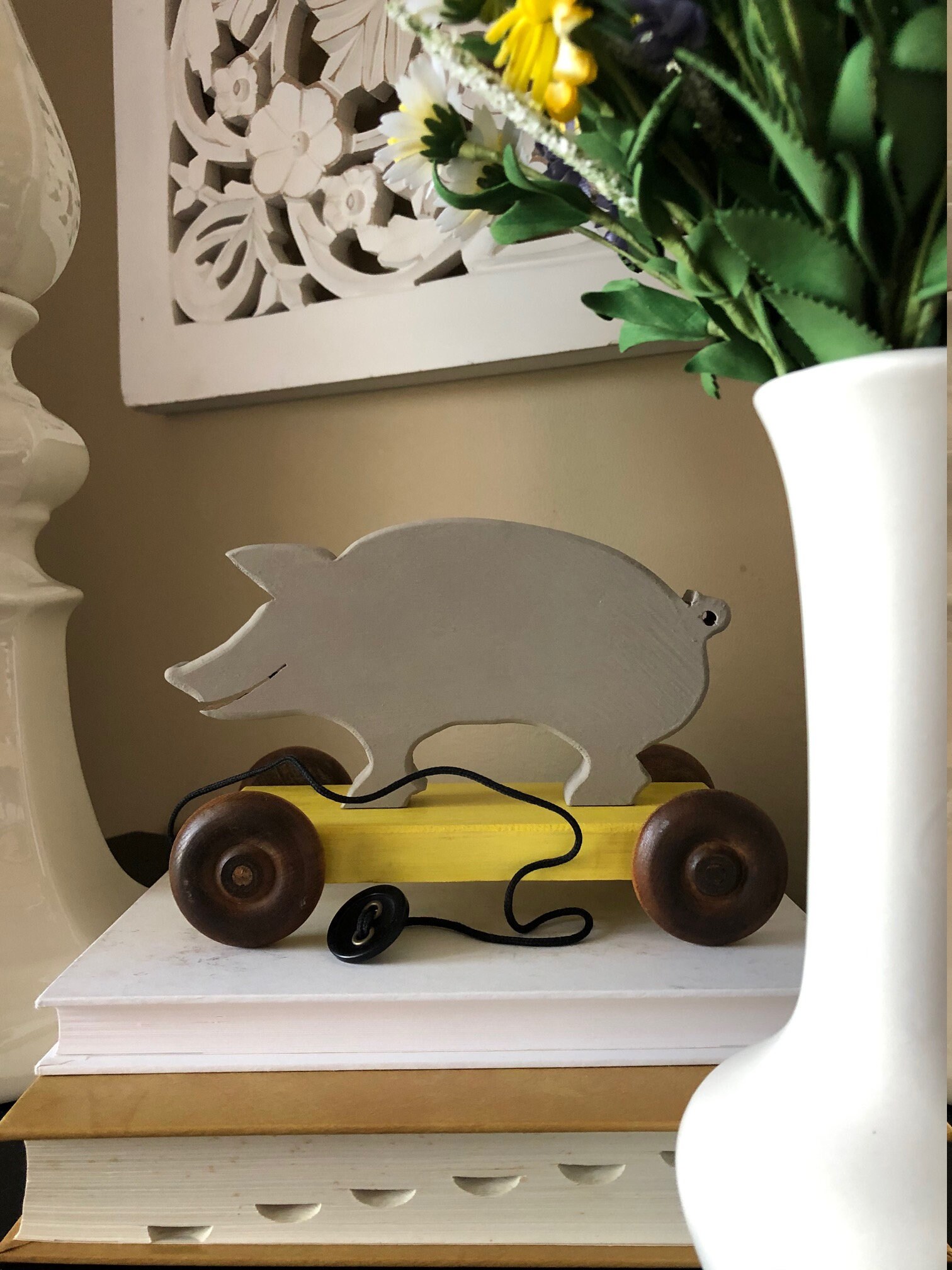 Pig Pull Toy Handmade Wood Pig Pull Toy Vintage Folk Art | Etsy