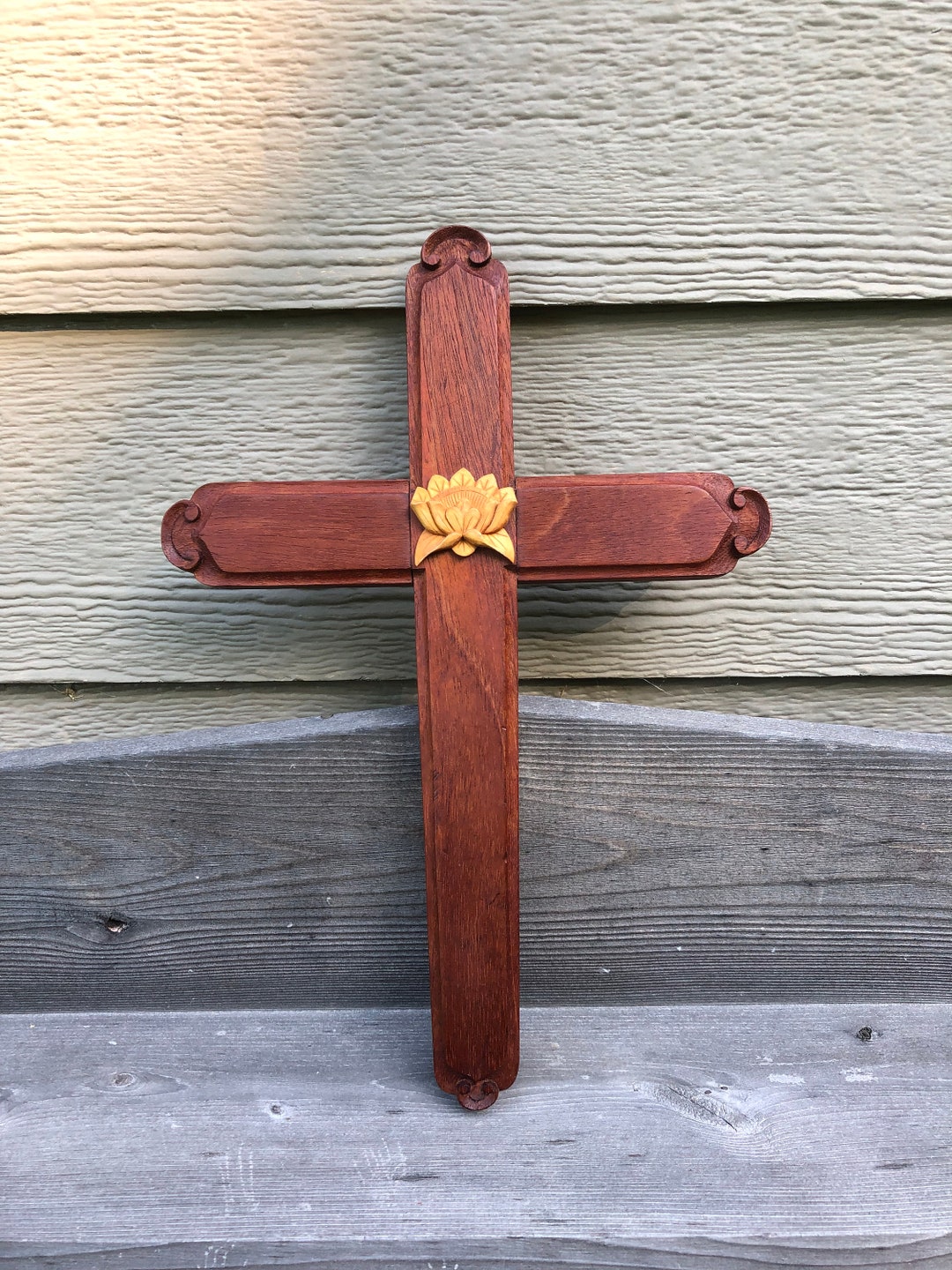 Wood Carved Cross, Hand Carved Wood Cross, Tibetan Wood Cross, Wall ...