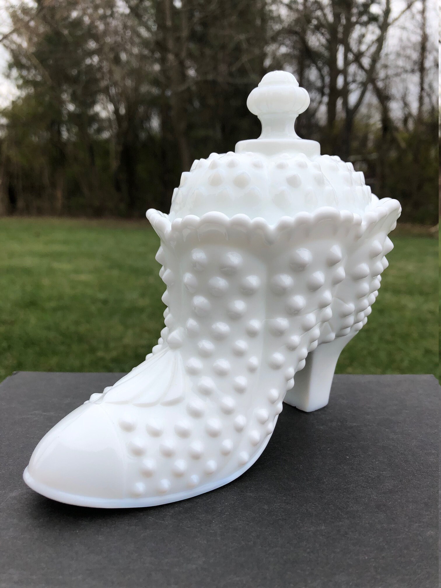 Fenton Milk Glass Boot, Fenton Lidded Boot, Vintage Fenton Hobnail Boot ...