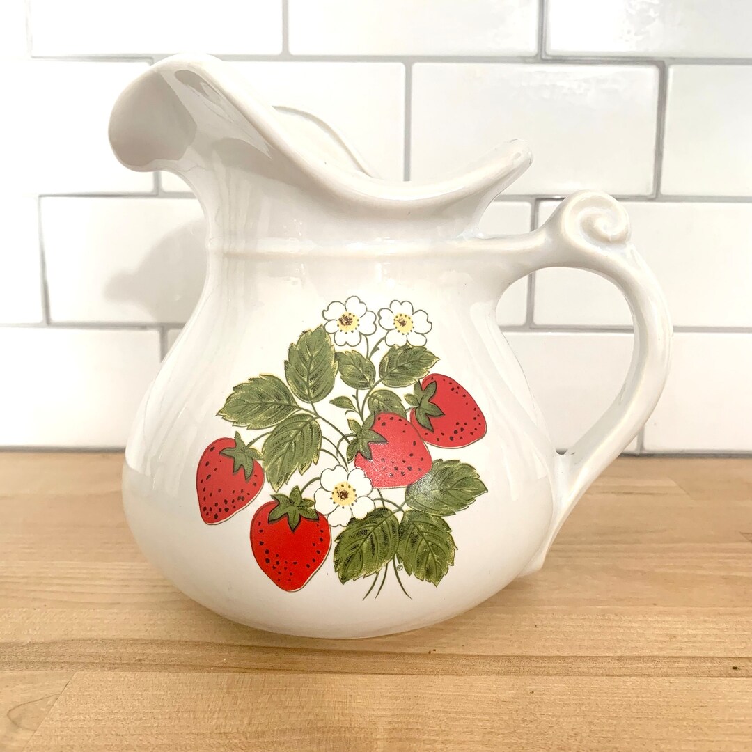 White Ironstone Mccoy Pitcher With Strawberry Country Pattern Beverage ...