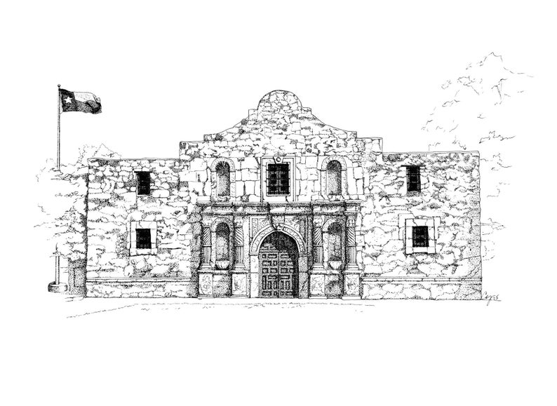 The Alamo Drawing - Print - Etsy