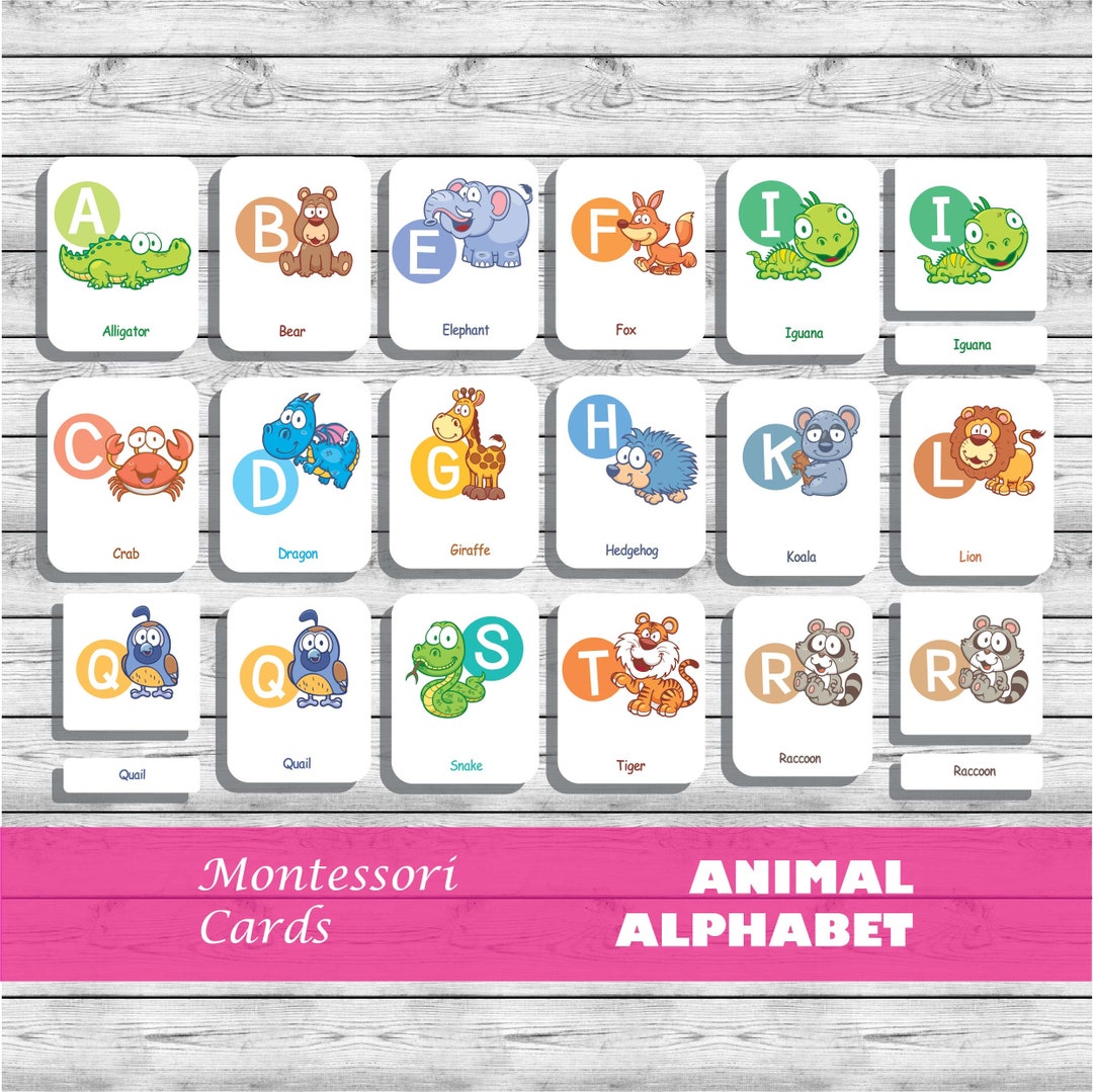 Animal Alphabet, Montessori Cards for Children, Preschool, Kindergarten ...