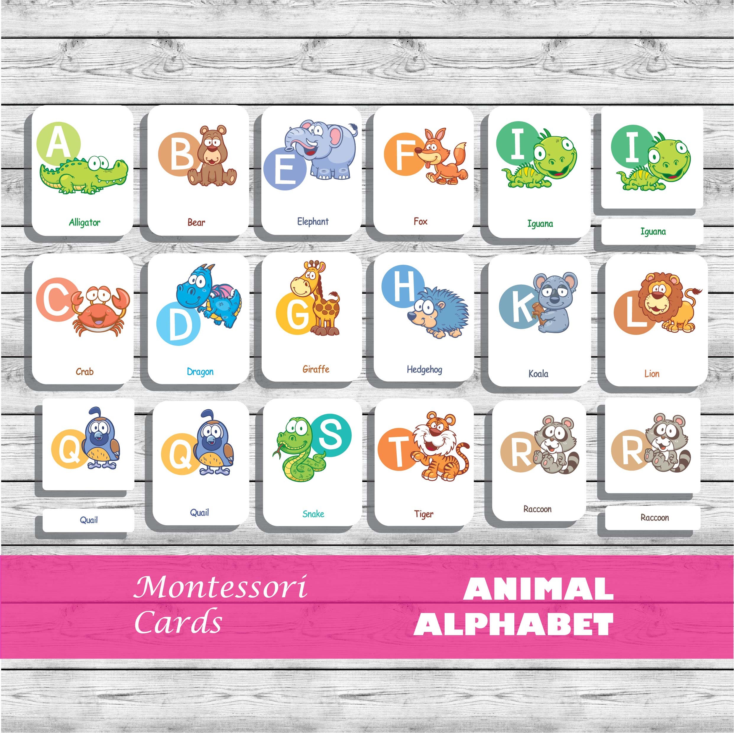 Animal Alphabet, Montessori Cards for Children, Preschool, Kindergarten ...