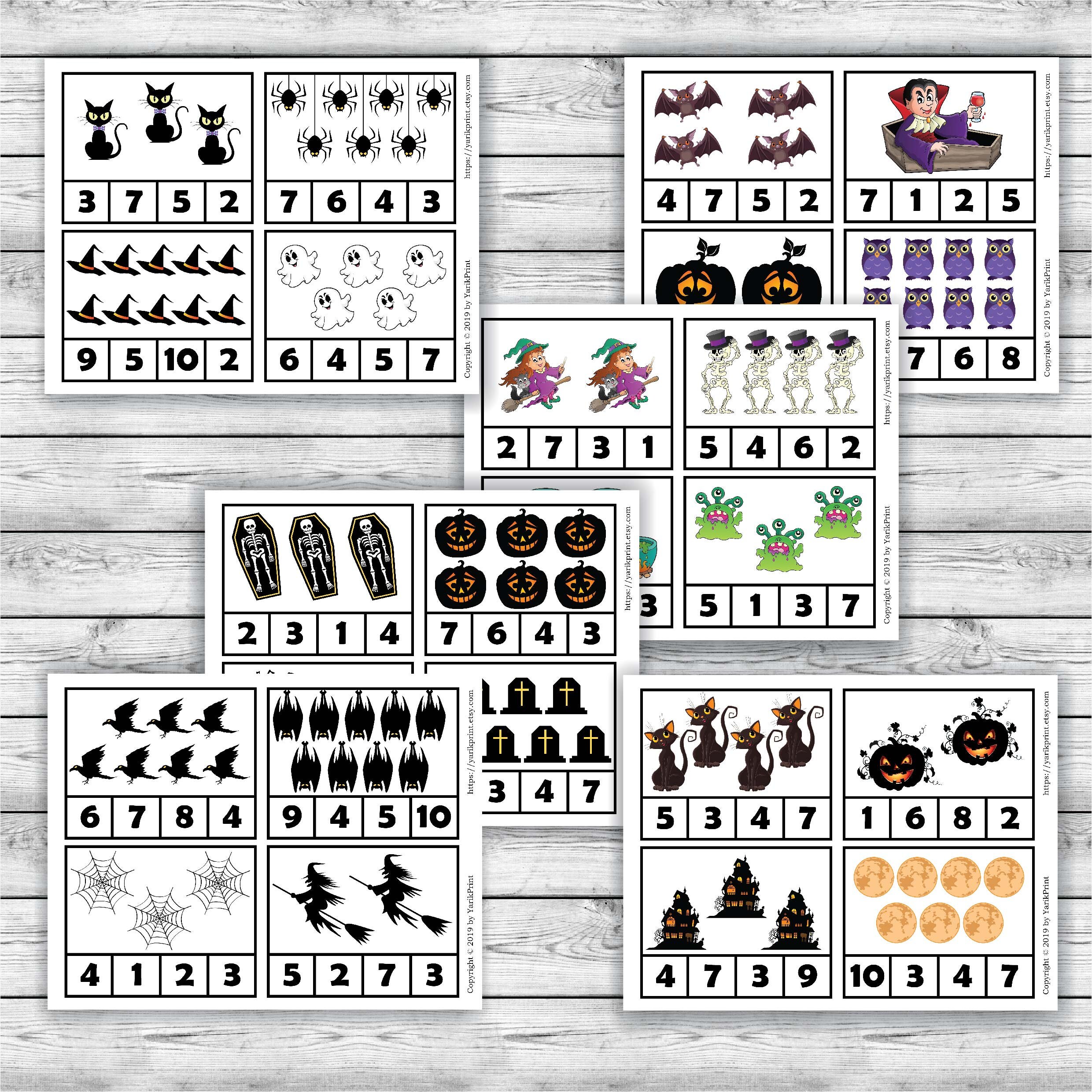 Actividad de conteo: tarjetas de conteo y clip de Halloween, imprimible ...