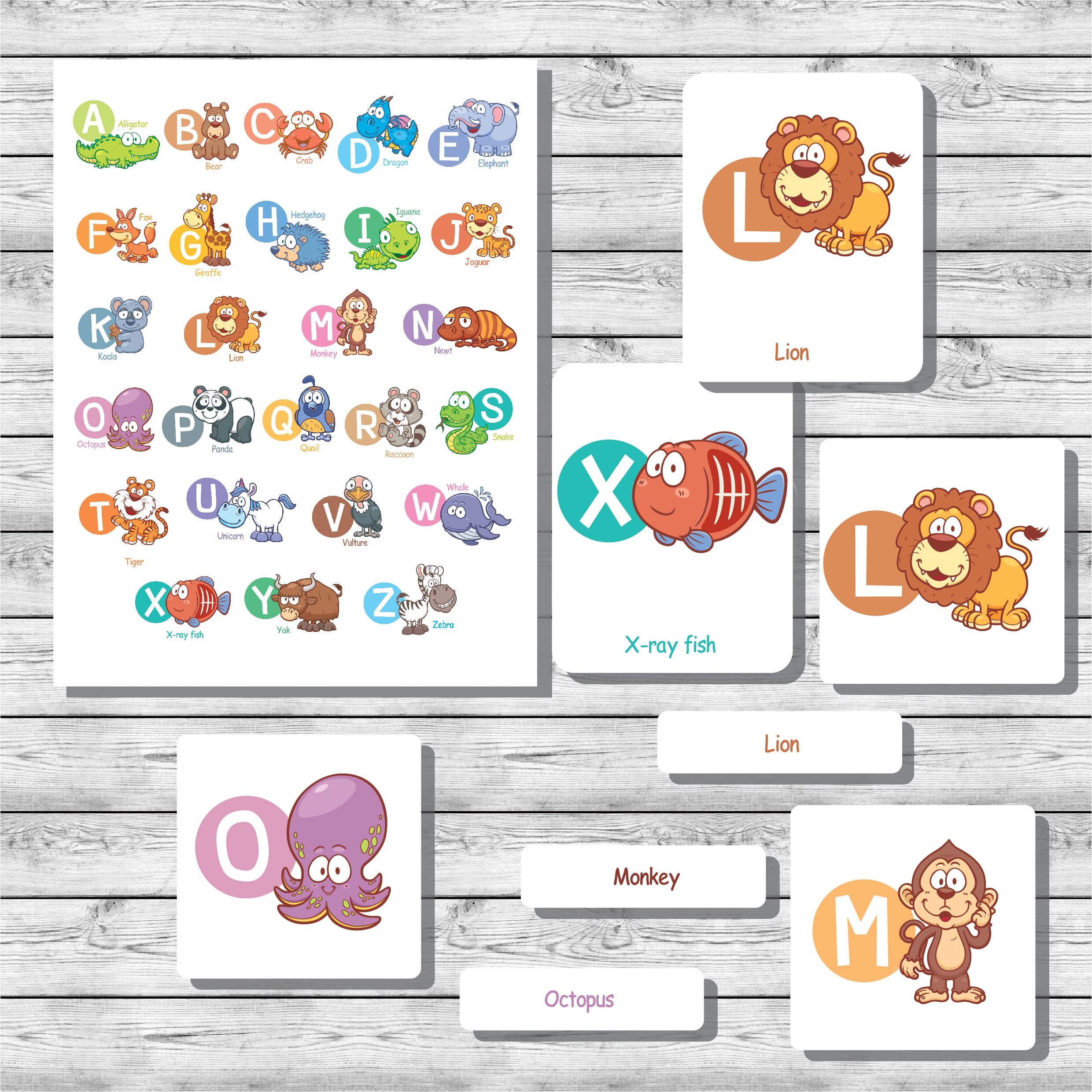 Animal Alphabet, Montessori Cards for Children, Preschool, Kindergarten ...