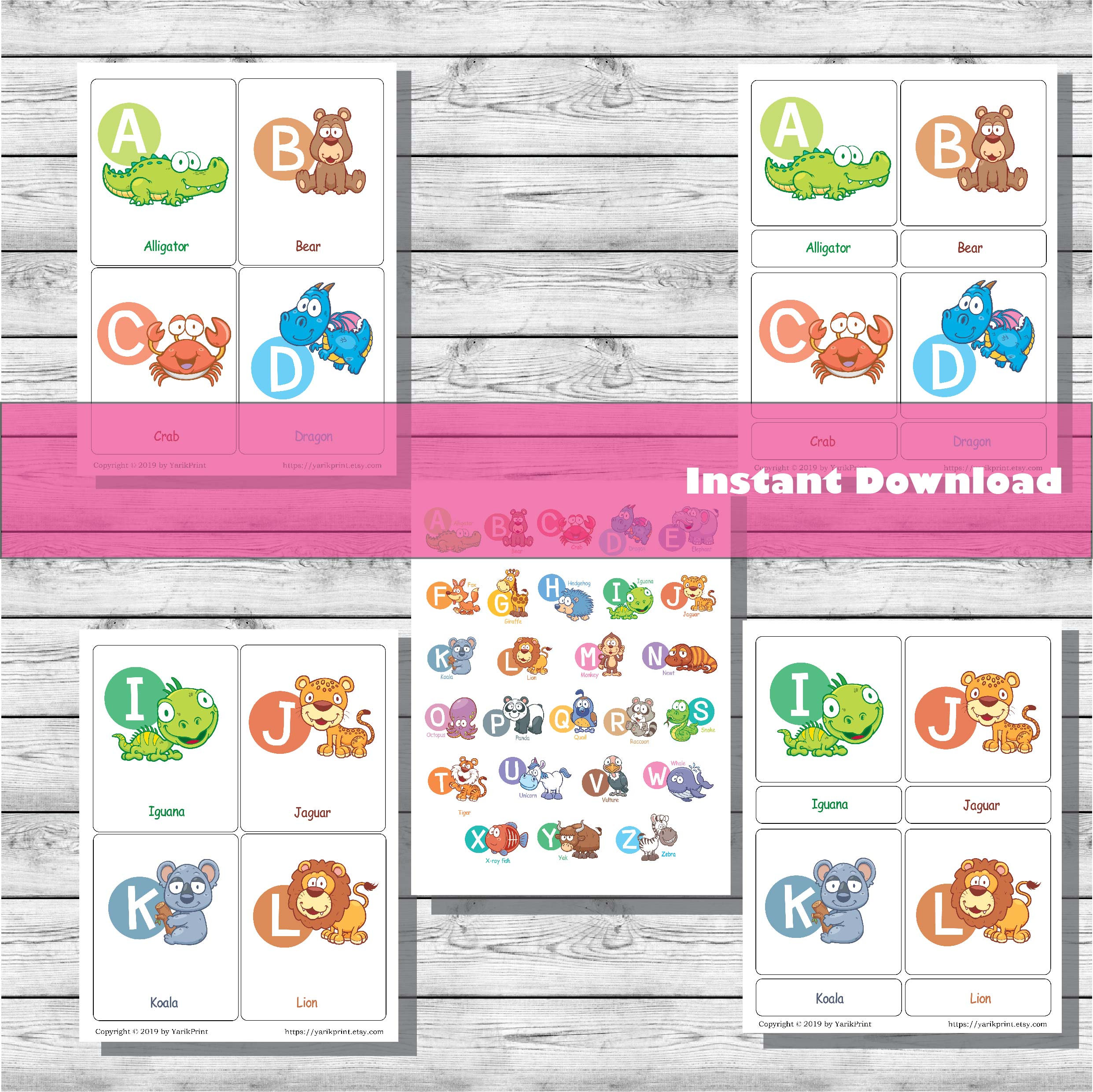 Animal Alphabet, Montessori Cards for Children, Preschool, Kindergarten ...