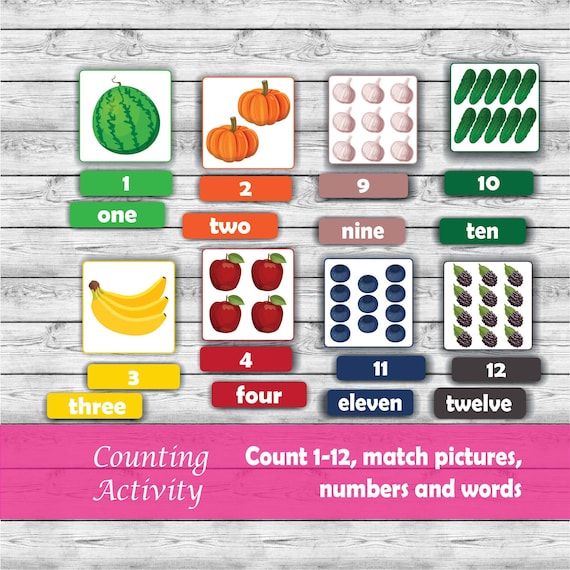 Count 1-12 Match Pictures and Numbers Activity for - Etsy
