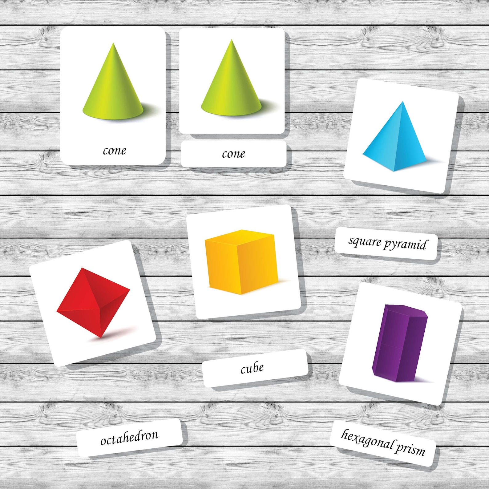 Shapes 3D, Montessori Cards for Children, Preschool, Kindergarten ...