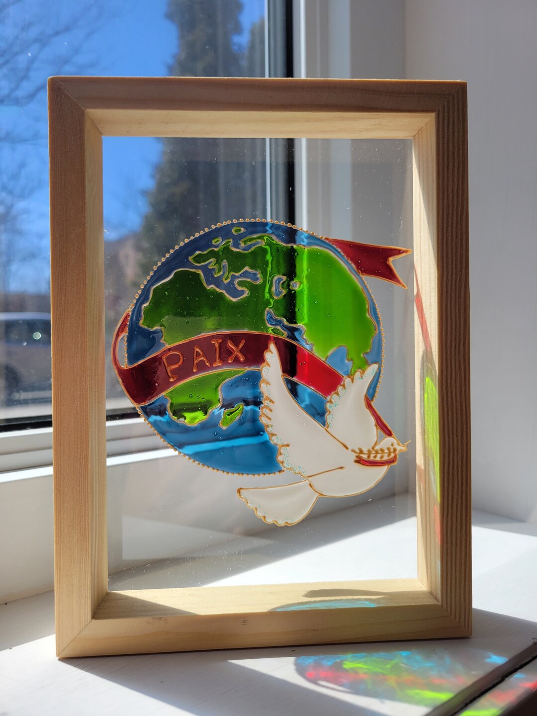 Dove of Peace: Handpainted Glass With Natural Wood Frame - Etsy