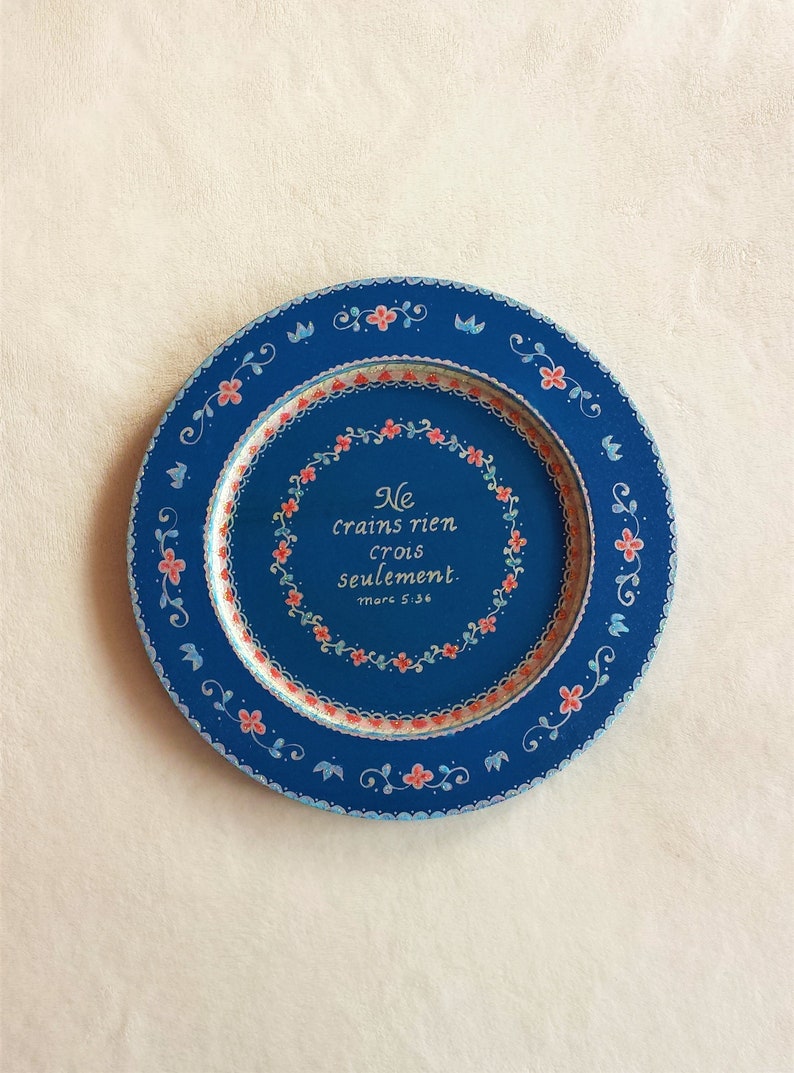 Beautiful decorative plate with a Bible verse in French Mark: | Etsy