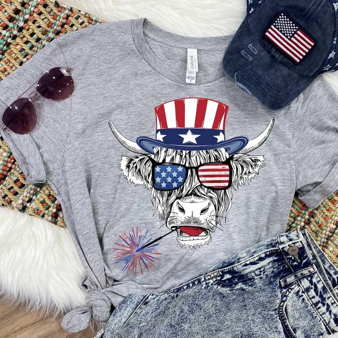 Fourth of July Cow Shirt | Patriotic Cow | Shaggy Cow | Highland Cow ...