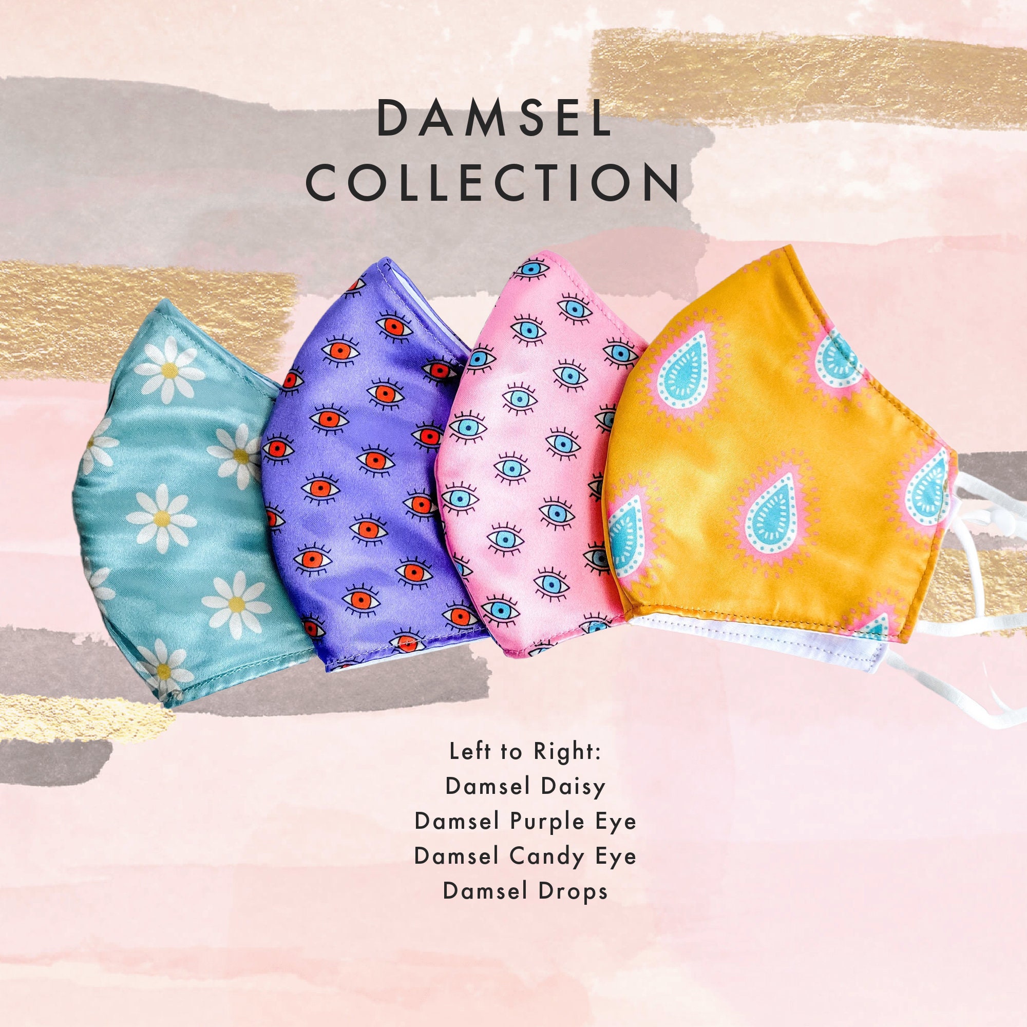 Damsel Satin Collection Face Mask with Nose Wire Filter | Etsy