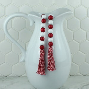 Handcrafted Red & White Candy Cane Christmas Wood Bead Garland Wooden ...