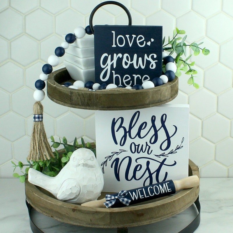 Blue Tiered Tray Decor - Etsy