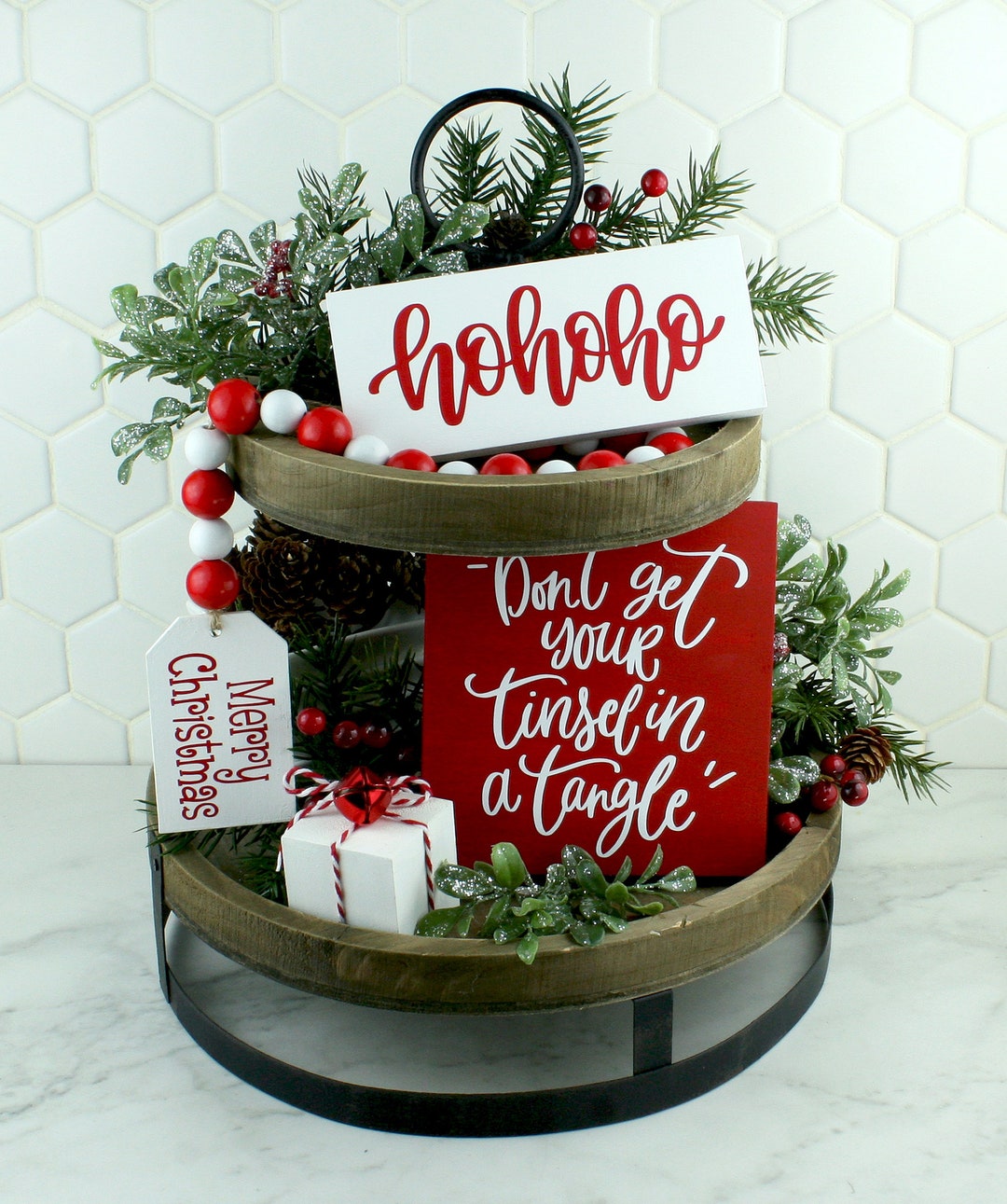 Handcrafted ASSORTED Red and White Tiered Tray Accessories for - Etsy