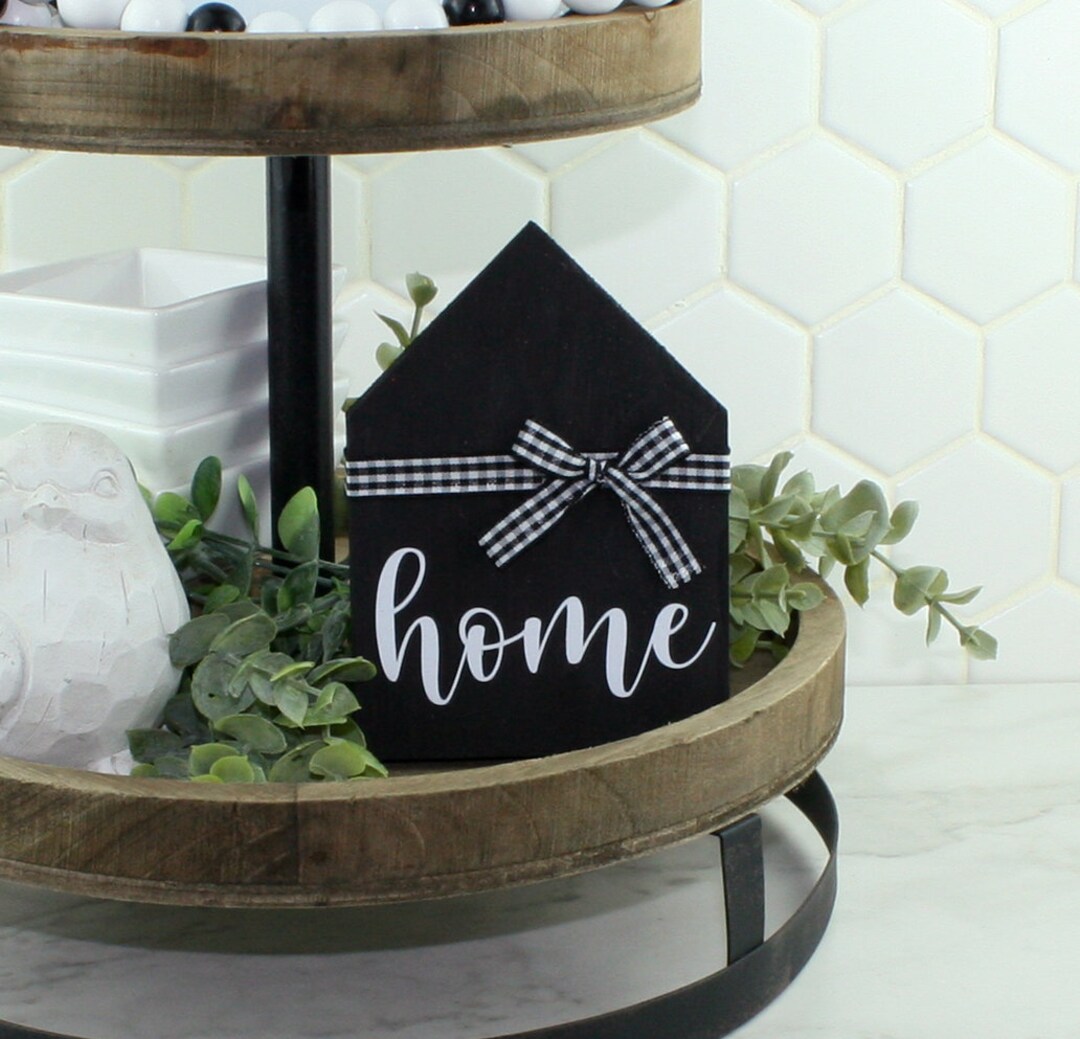 Handcrafted Wood House Sign: Black & White Farmhouse Tiered Tray Decor ...