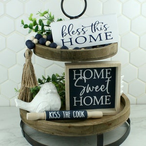Handcrafted White Wood Home Decor Sign With Bless This Home in Navy ...