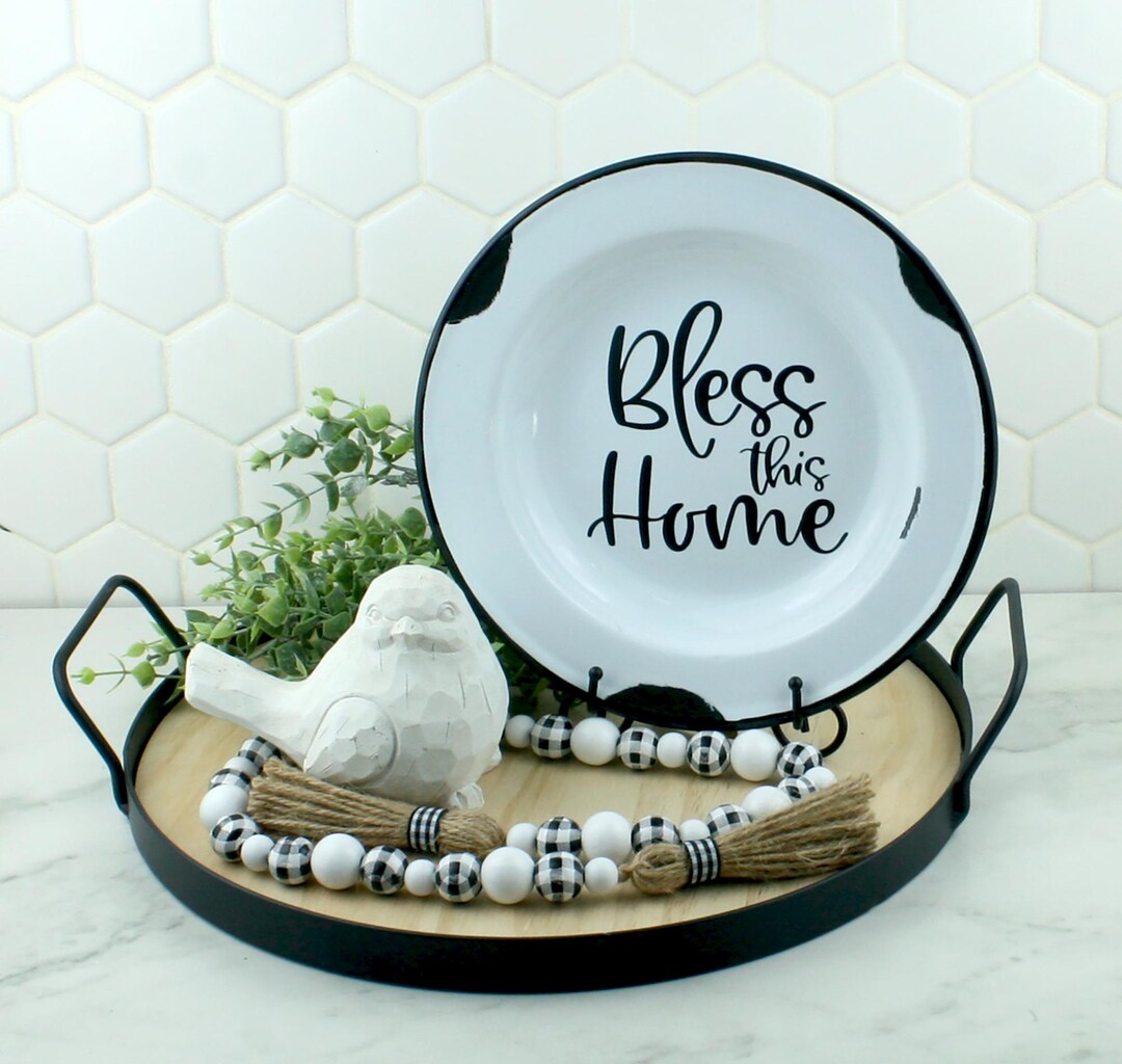 Bless This Home Enamelware Plate: Farmhouse Decor, 8" Round - Etsy